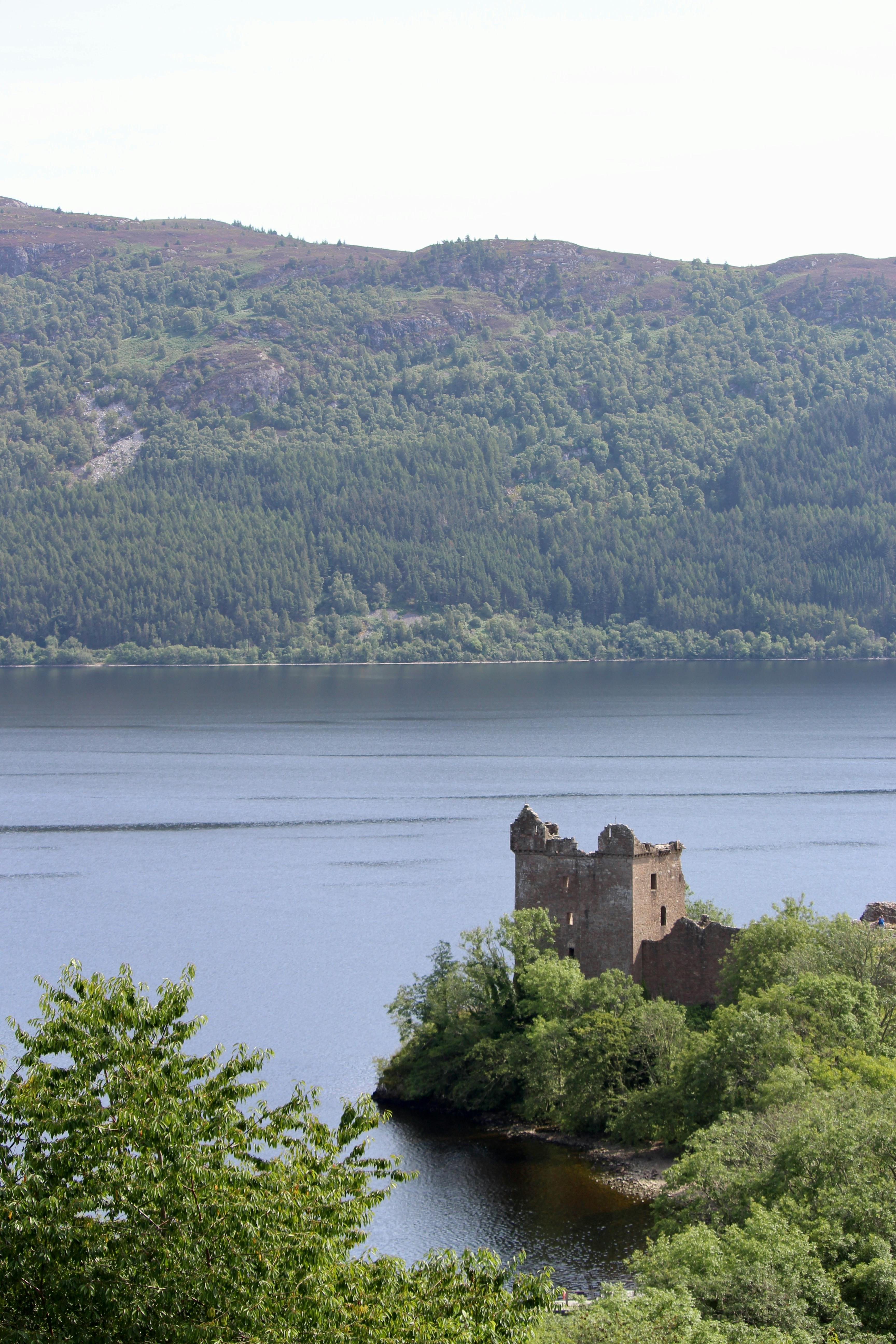 A castle sits on a hill overlooking a lake · Free Stock Photo