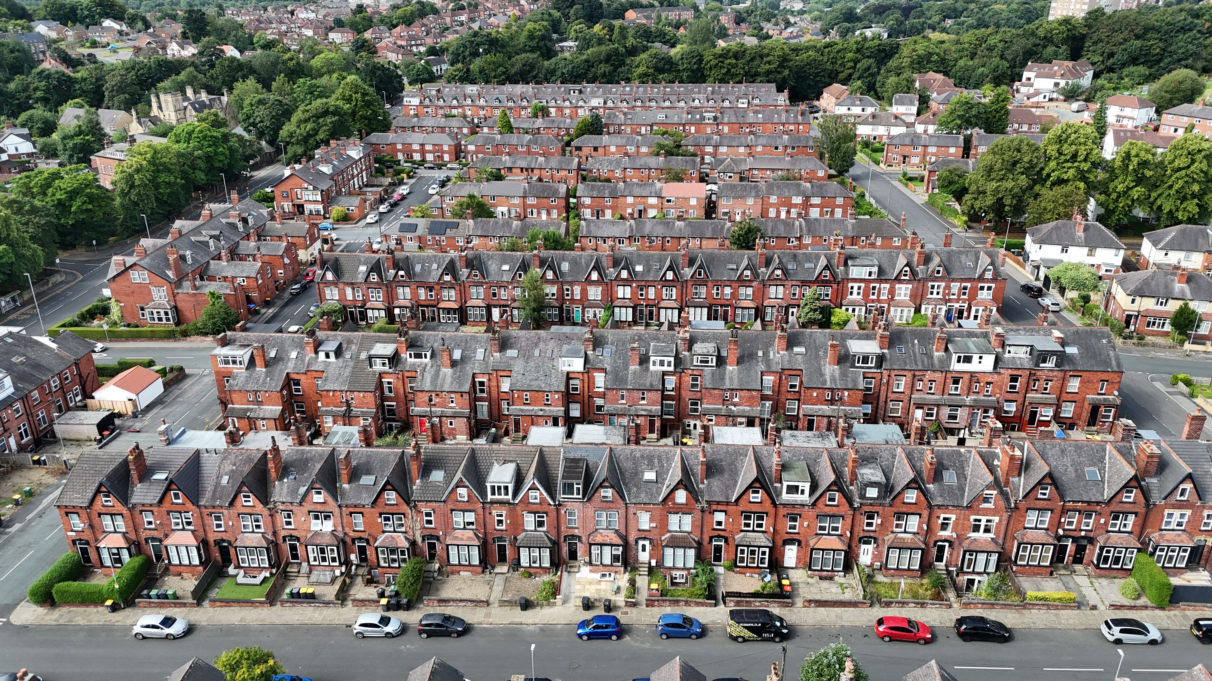 An aerial view of a row of houses in a city · Free Stock Photo