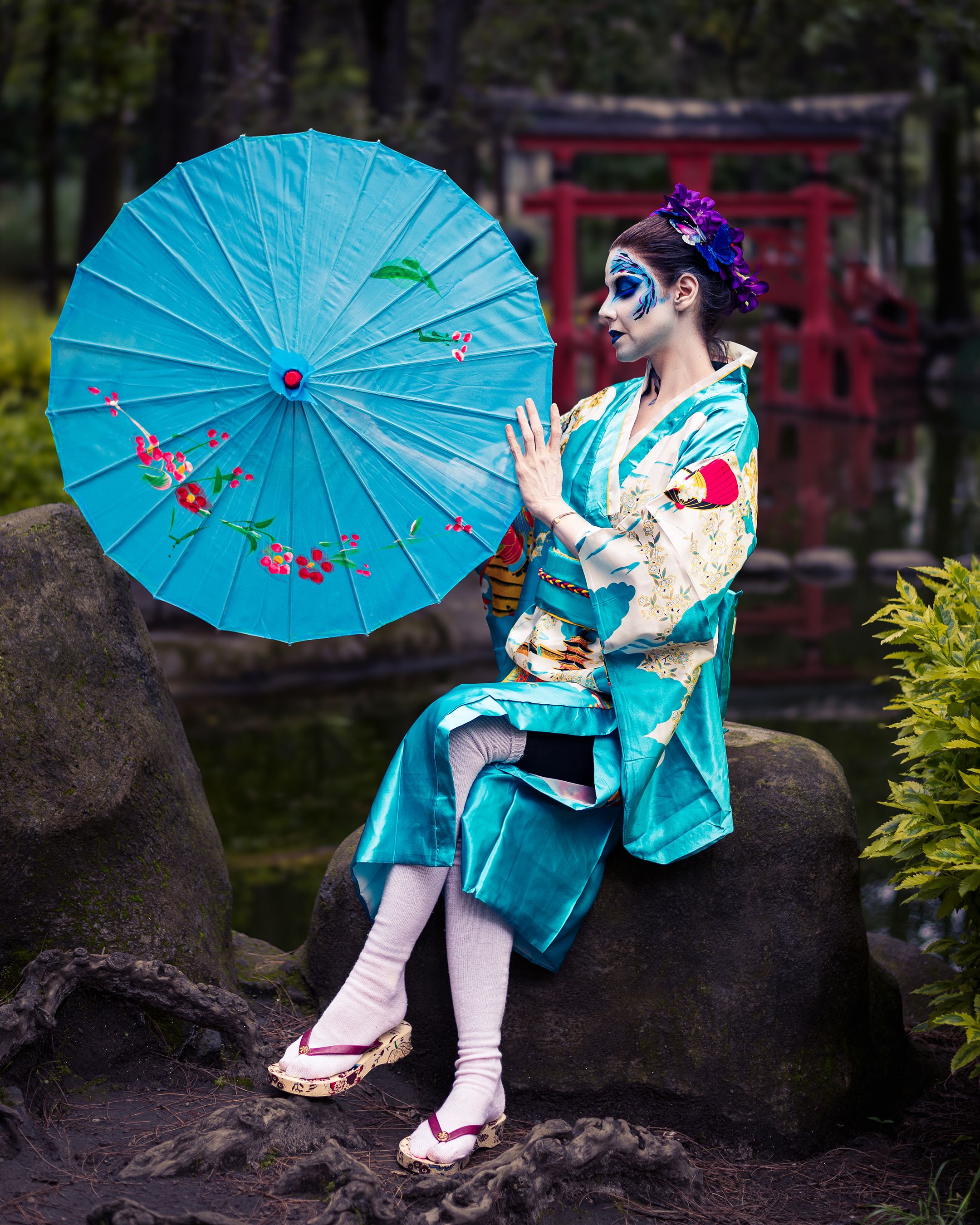 A woman dressed in a geisha costume holding an umbrella · Free Stock Photo