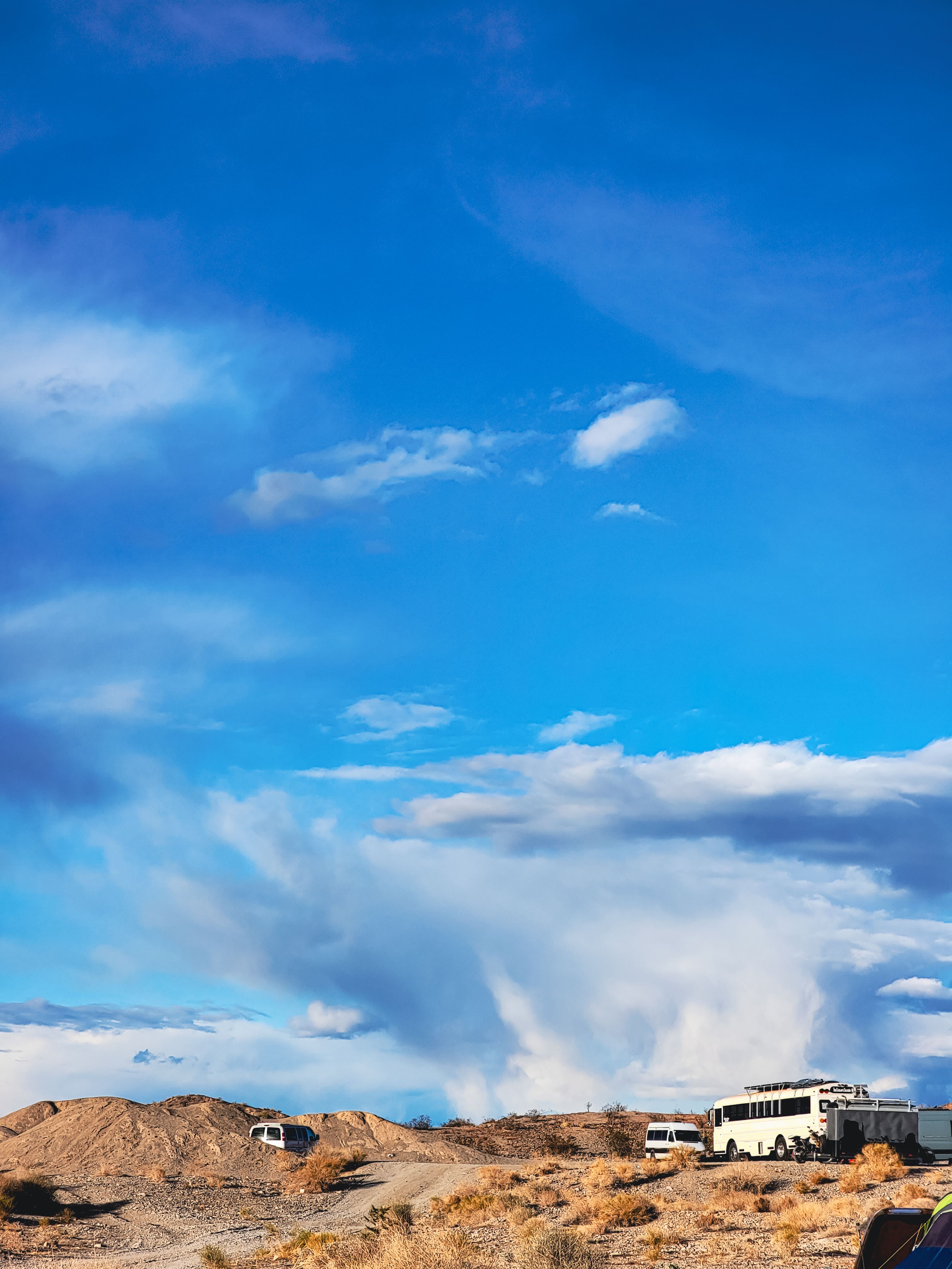 A camper van parked in the desert with a blue sky · Free Stock Photo