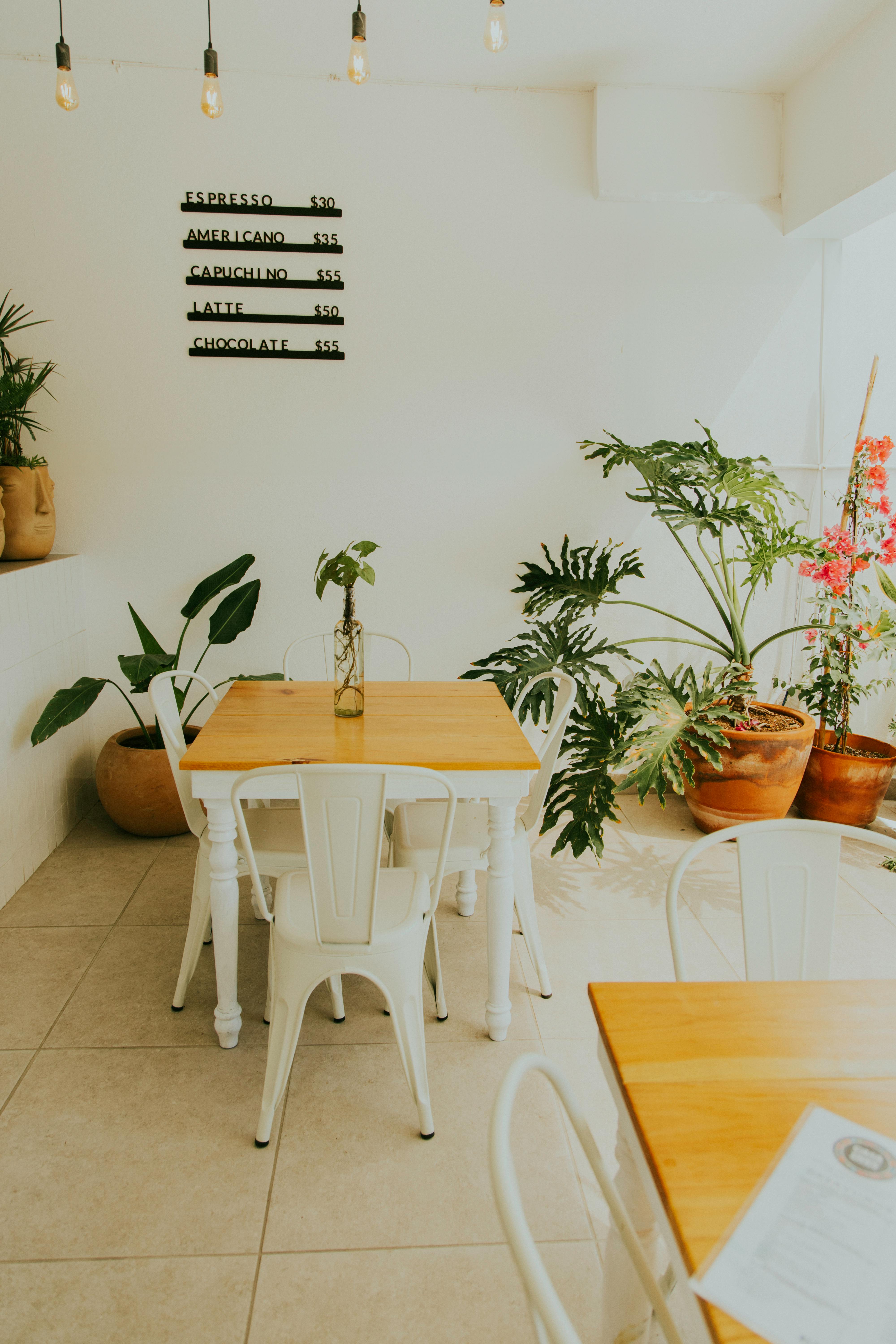 Interior of modern cafe with tables and chairs · Free Stock Photo