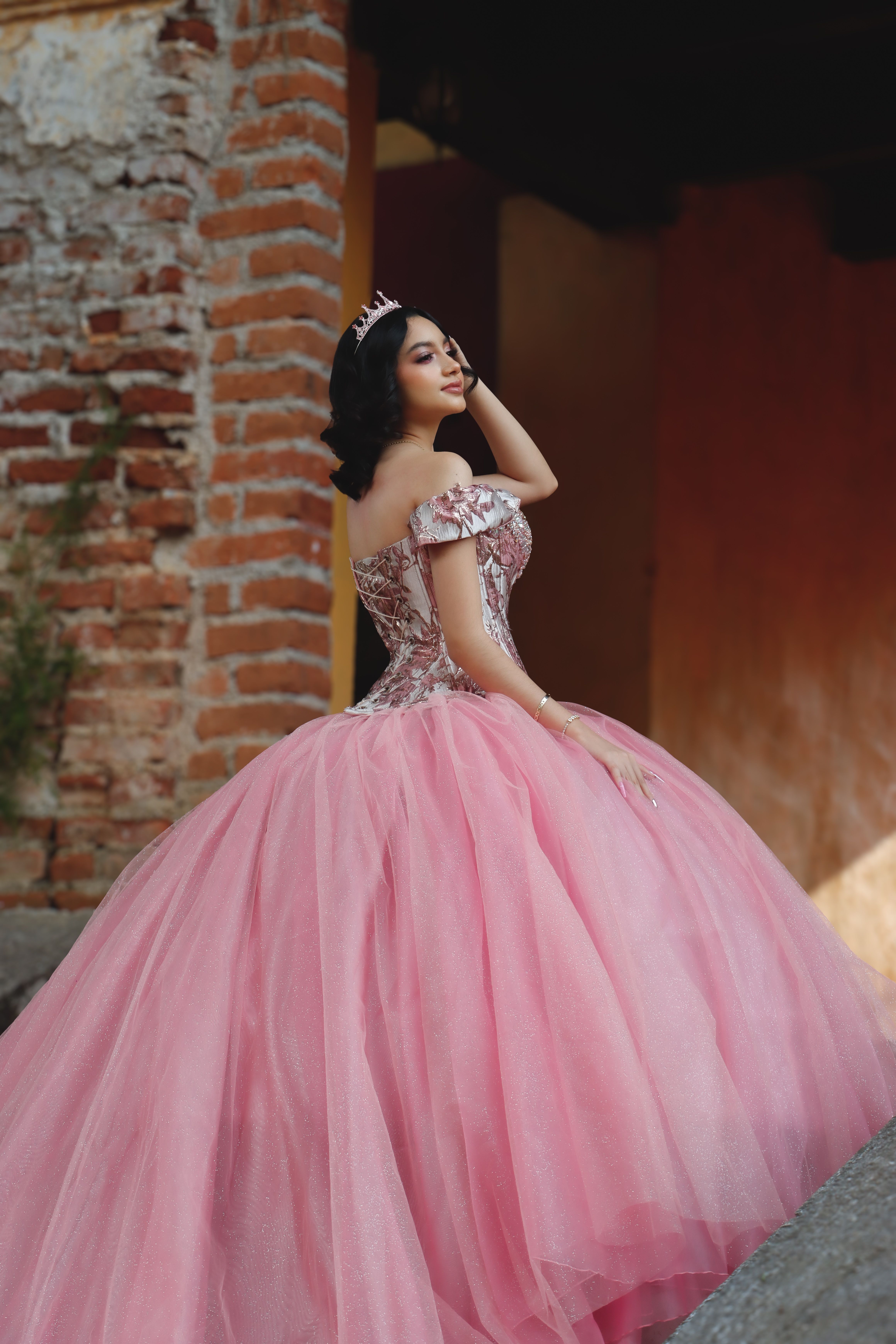 A woman in a pink ball gown posing for the camera · Free Stock Photo