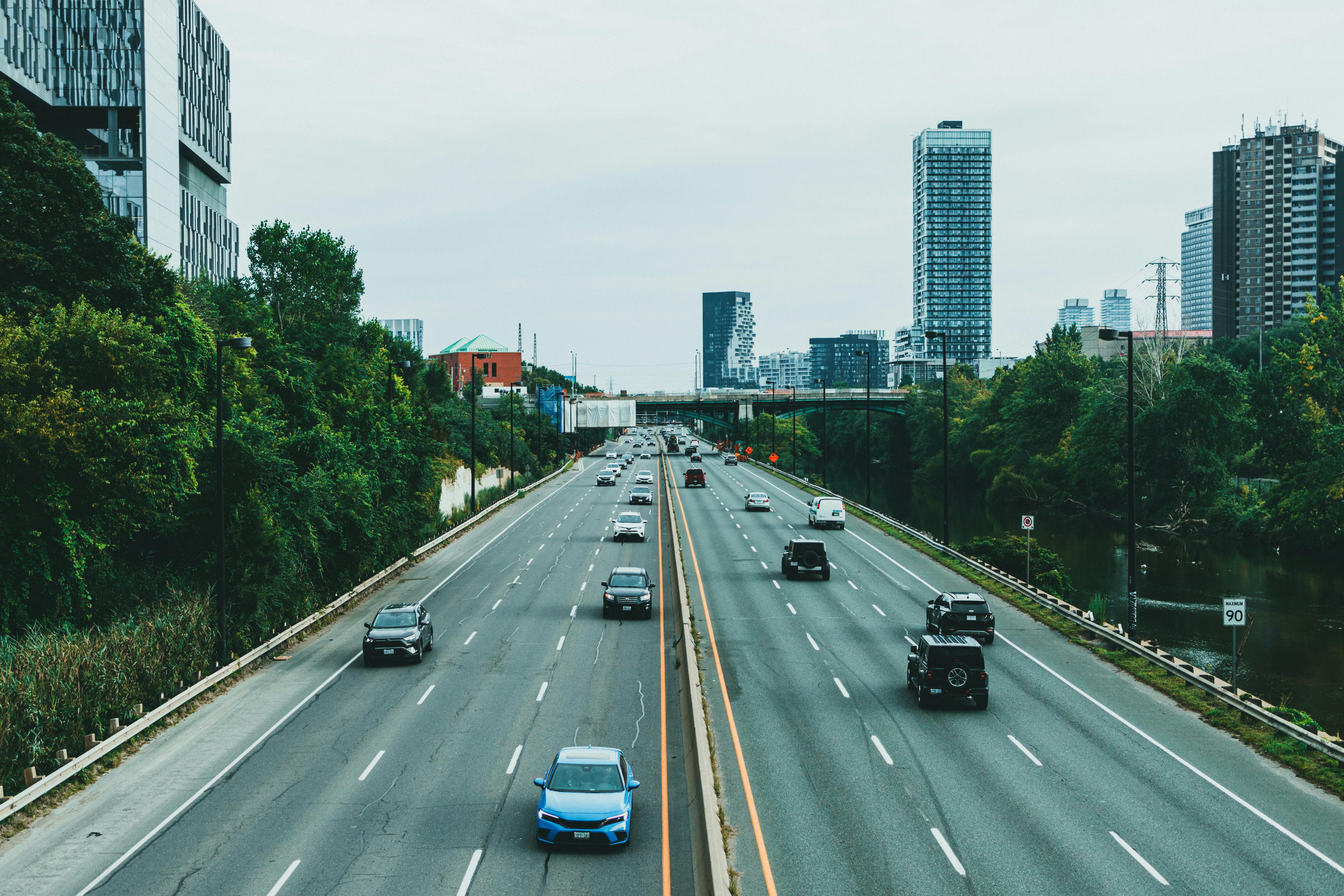 A highway with cars driving on it · Free Stock Photo
