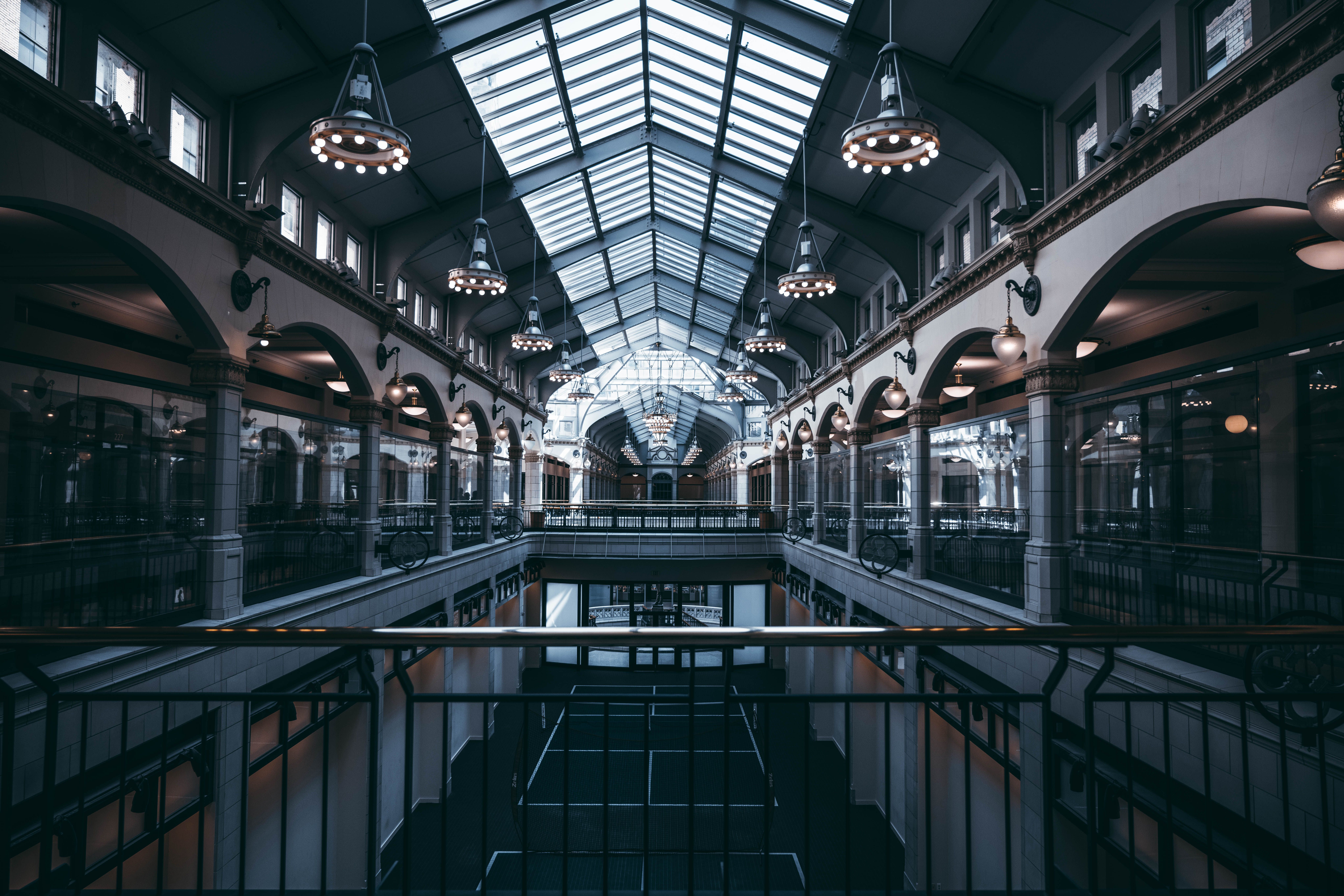 The inside of an old building with a skylight · Free Stock Photo
