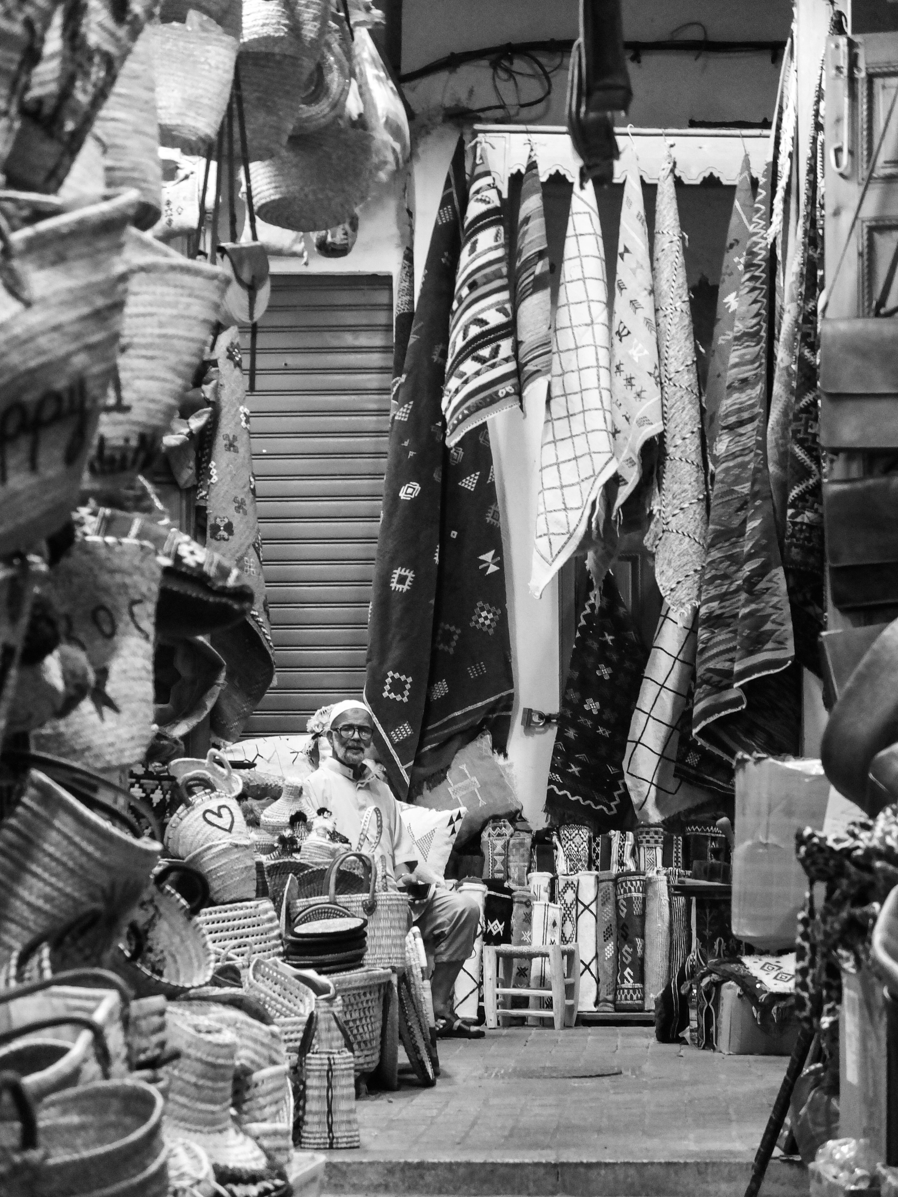 A black and white photo of a market · Free Stock Photo