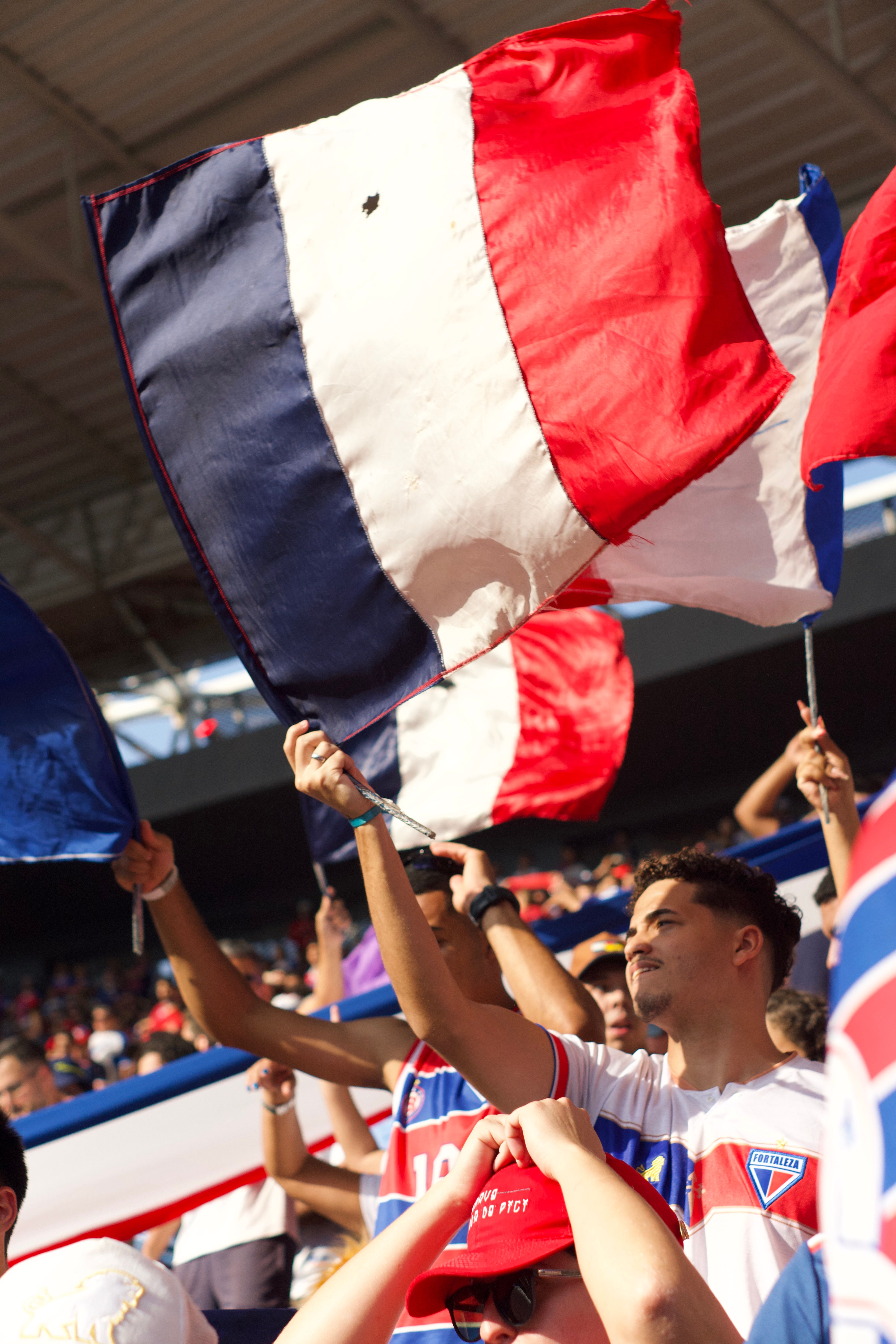 France fans wave their flags during the world cup · Free Stock Photo