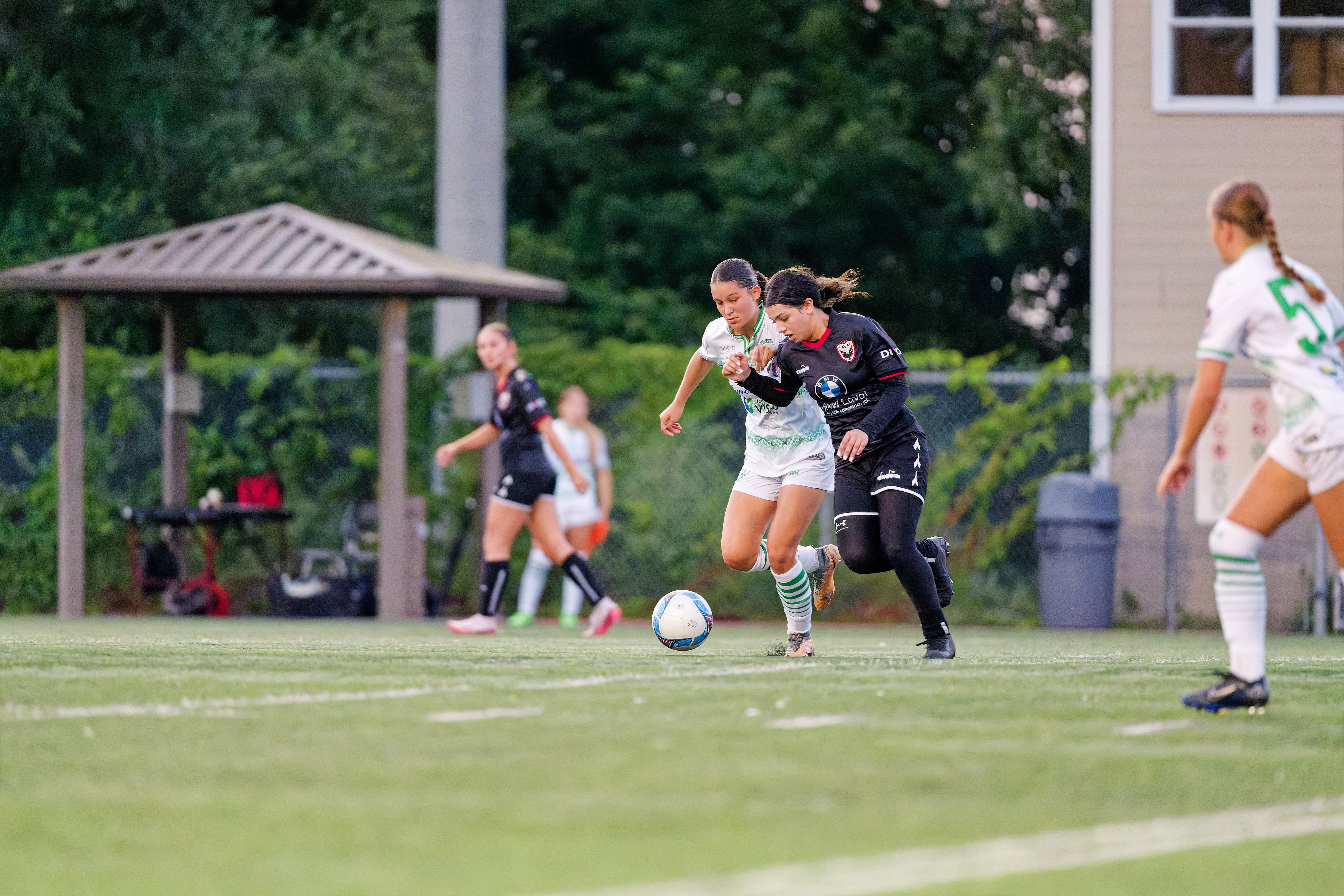Women's soccer players in action on the field · Free Stock Photo