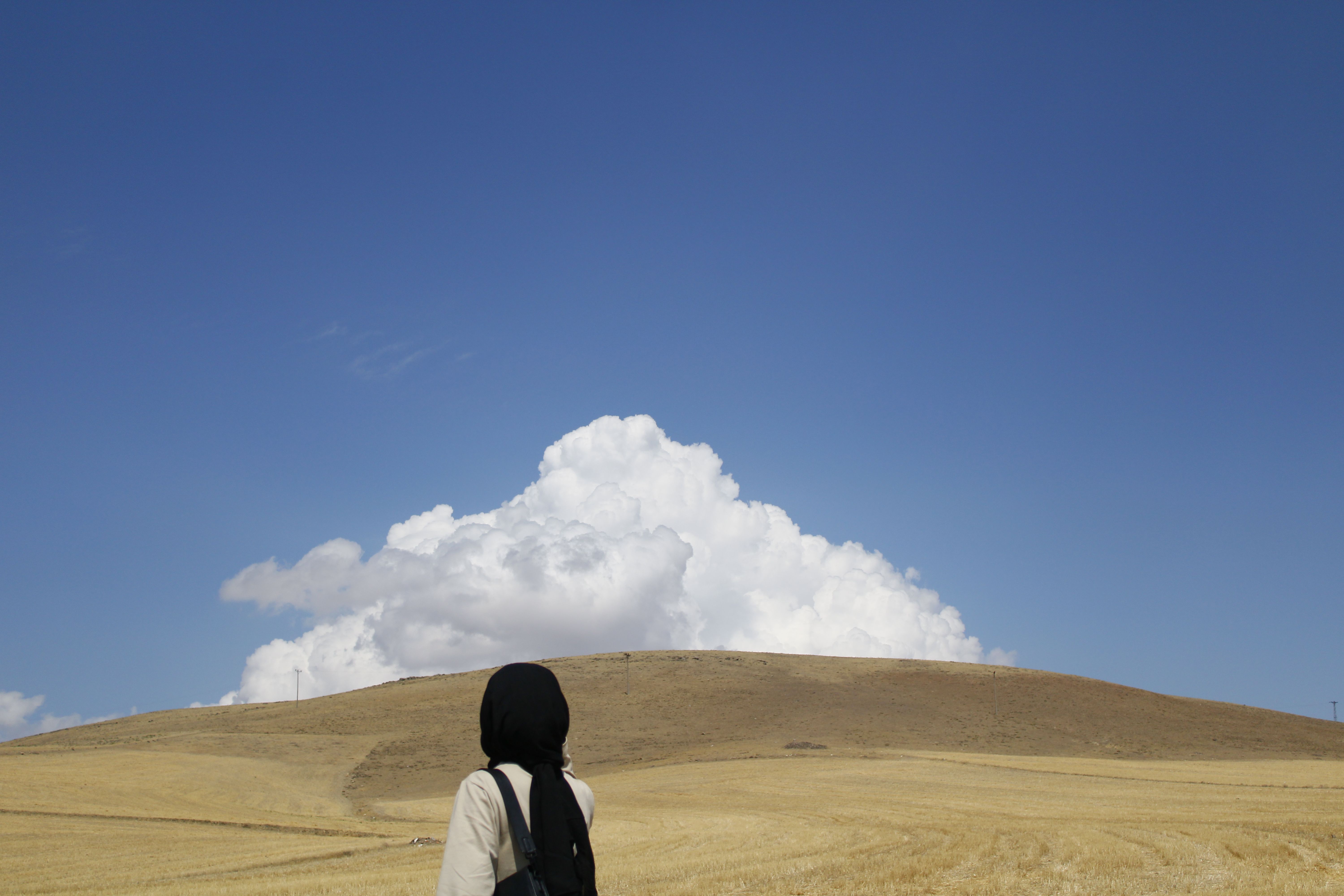 A person standing in a field with a cloud in the sky · Free Stock Photo