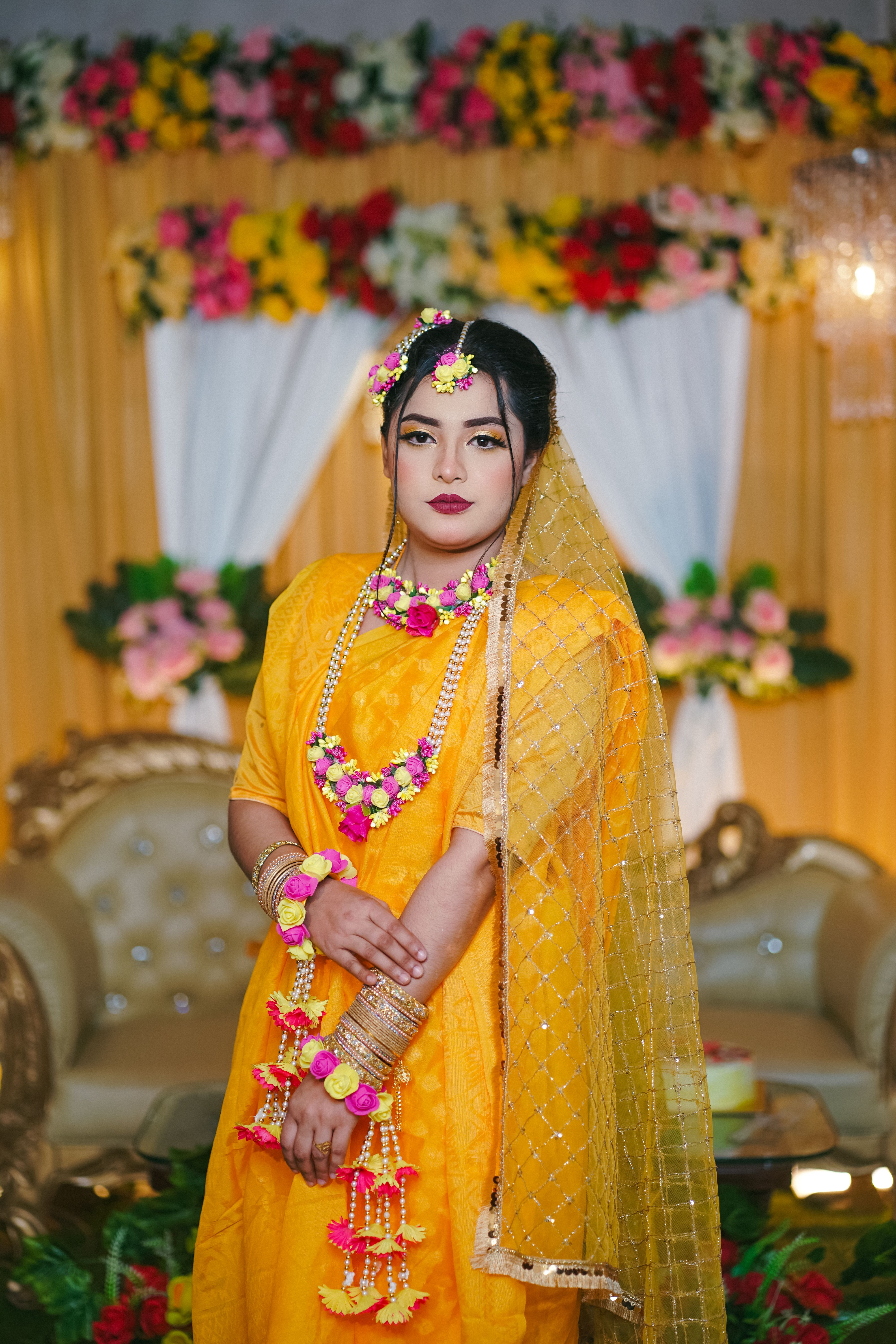 A beautiful bride in yellow and gold · Free Stock Photo
