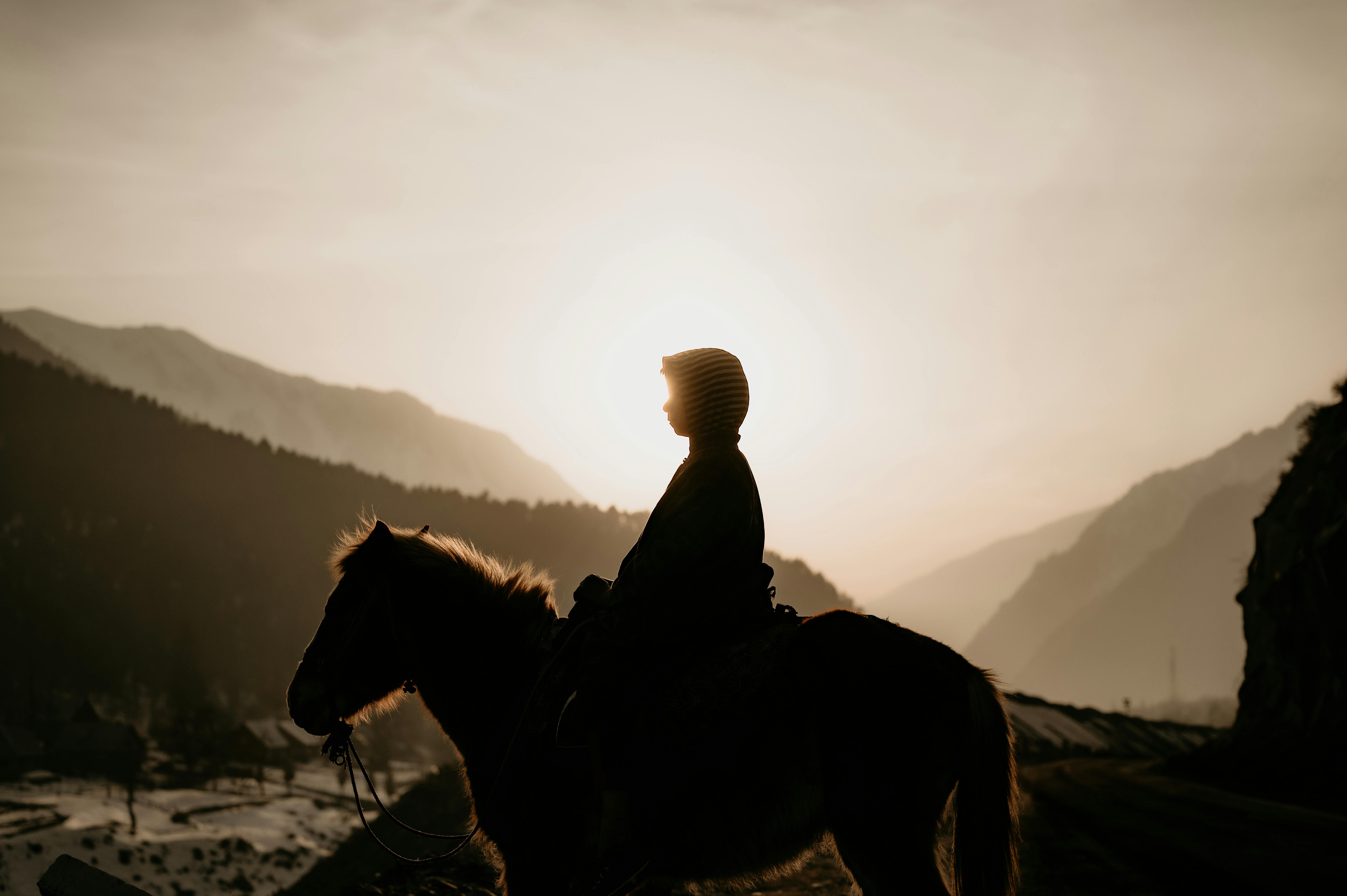 A person riding a horse through a misty landscape · Free Stock Photo