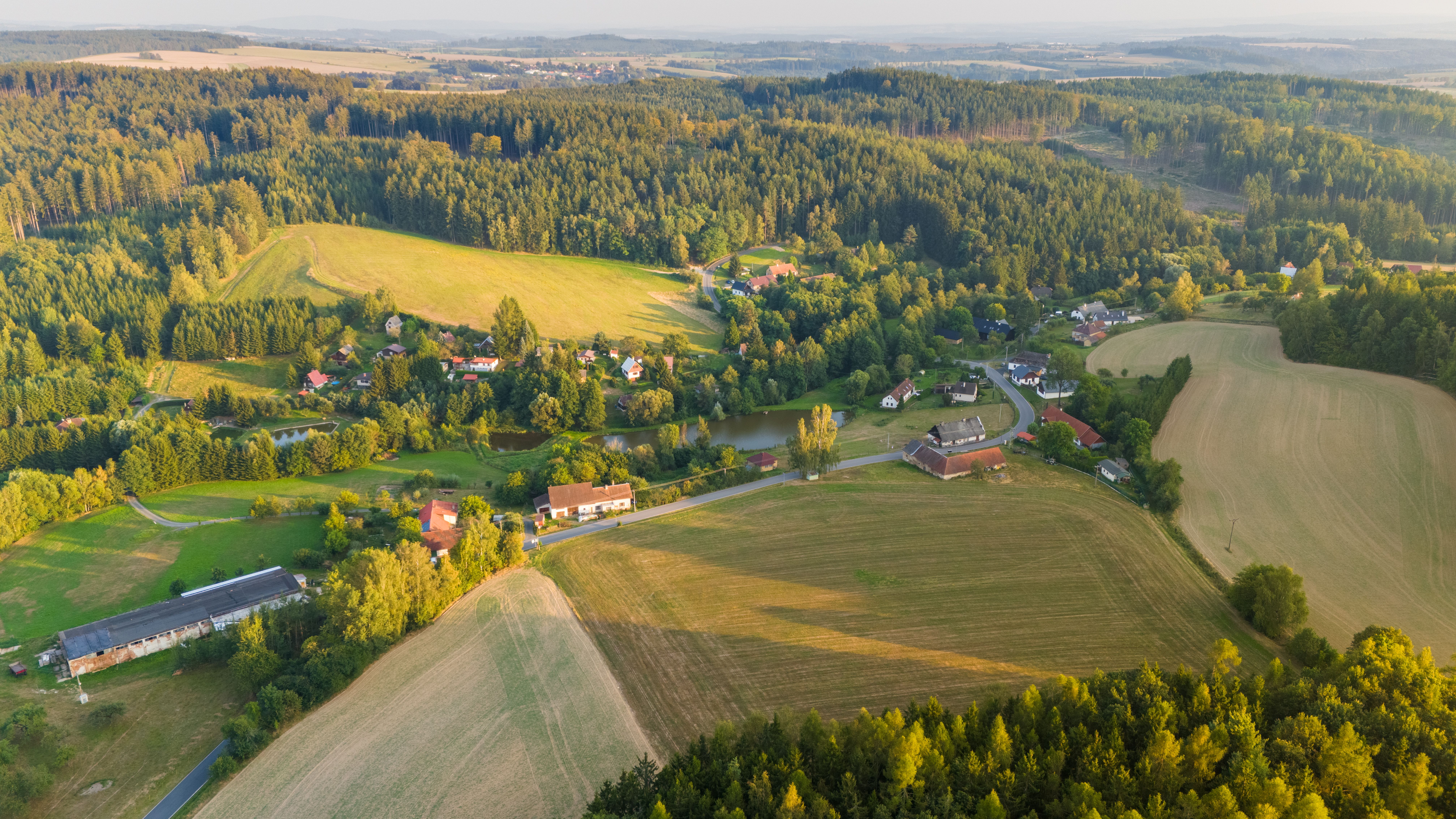 Aerial view of a rural area with trees and houses · Free Stock Photo