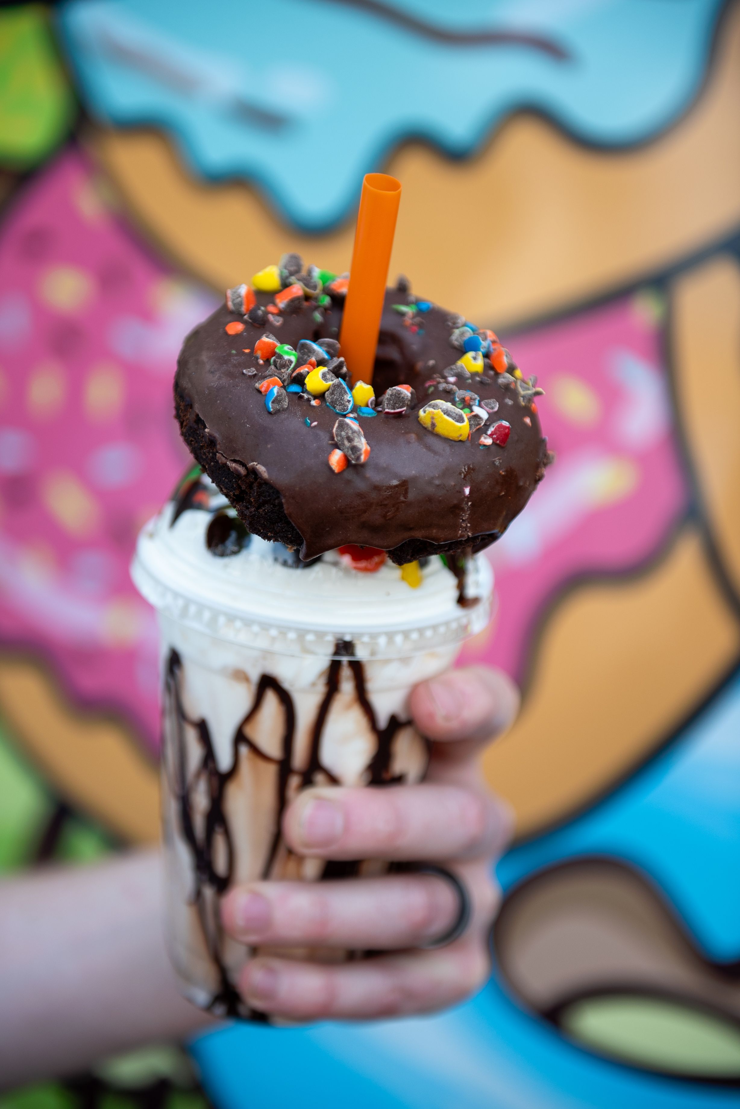 Milkshake in Plastic Cup with Chocolate Donut · Free Stock Photo