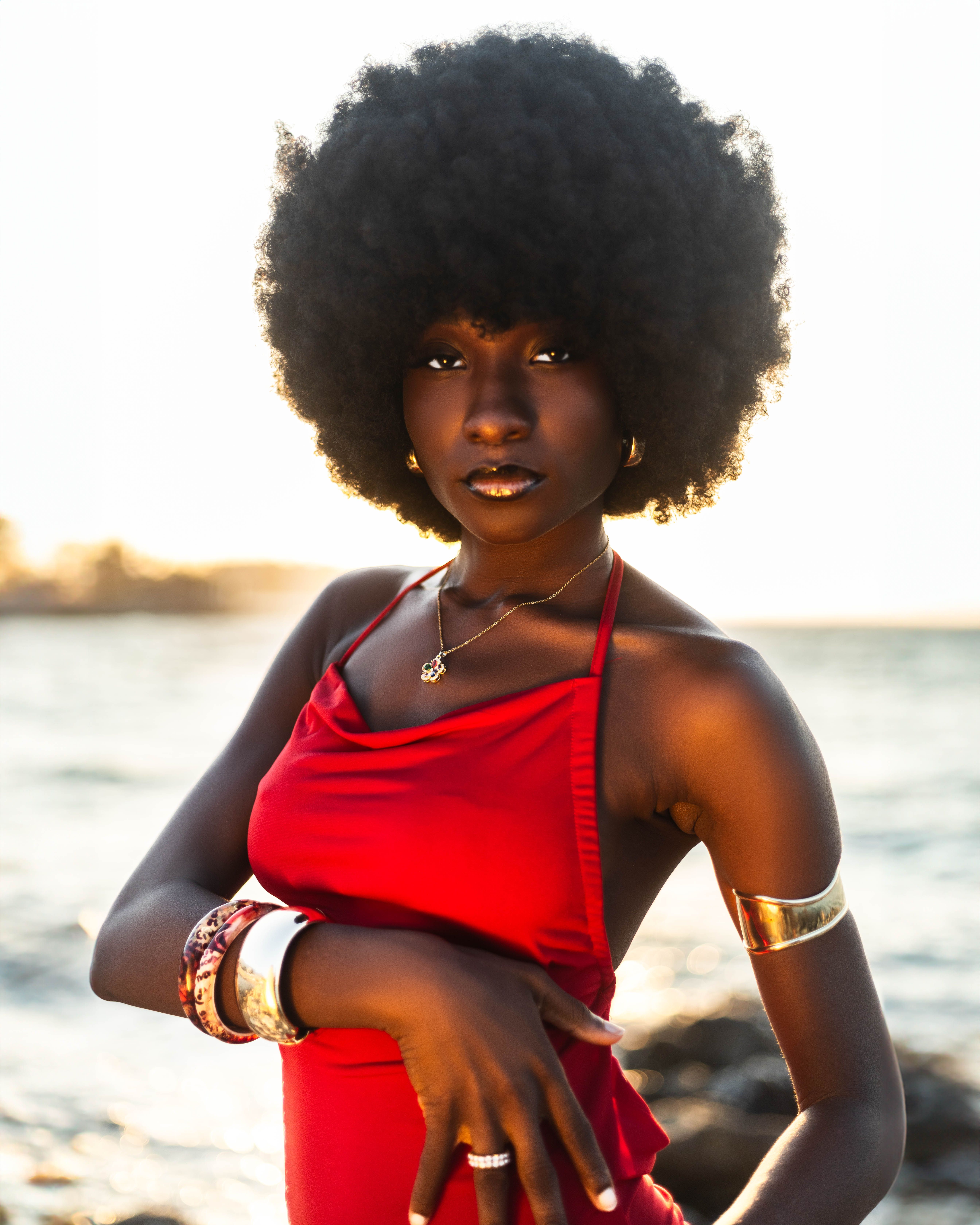 Woman with Afro and in Red Dress · Free Stock Photo