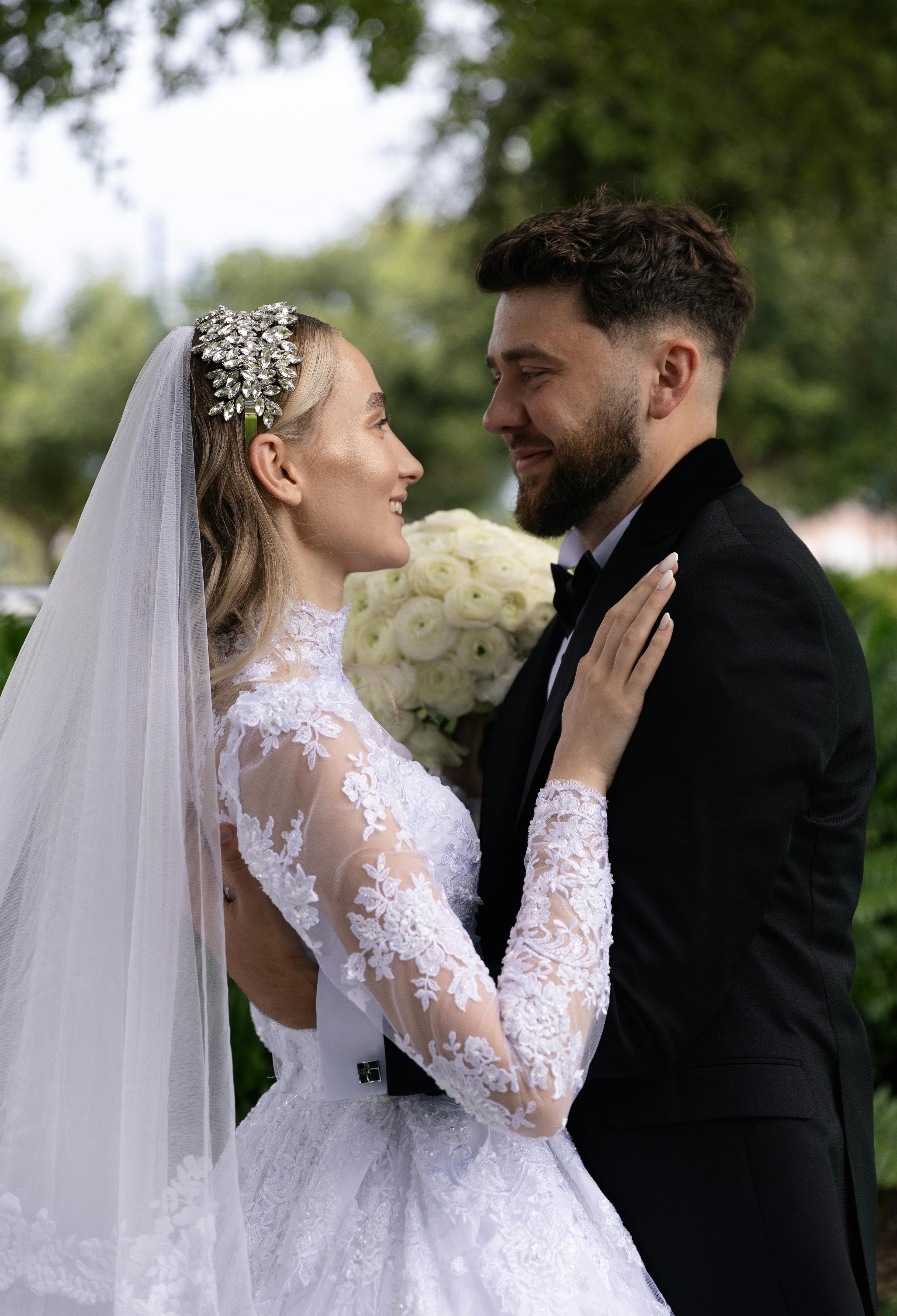 Little bride and groom in bright hall · Free Stock Photo