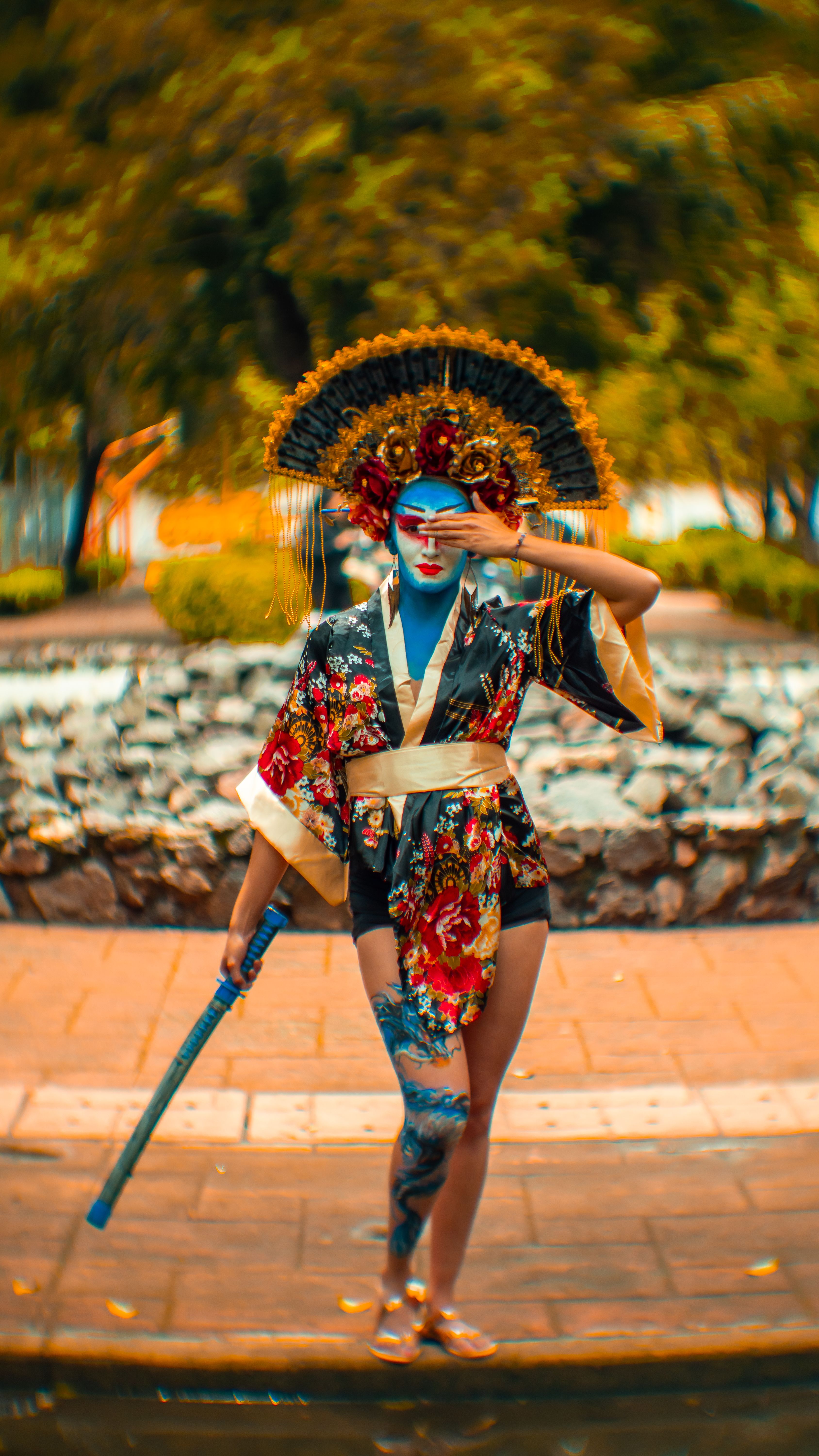 Geisha in Traditional Clothing and Hat at Park · Free Stock Photo