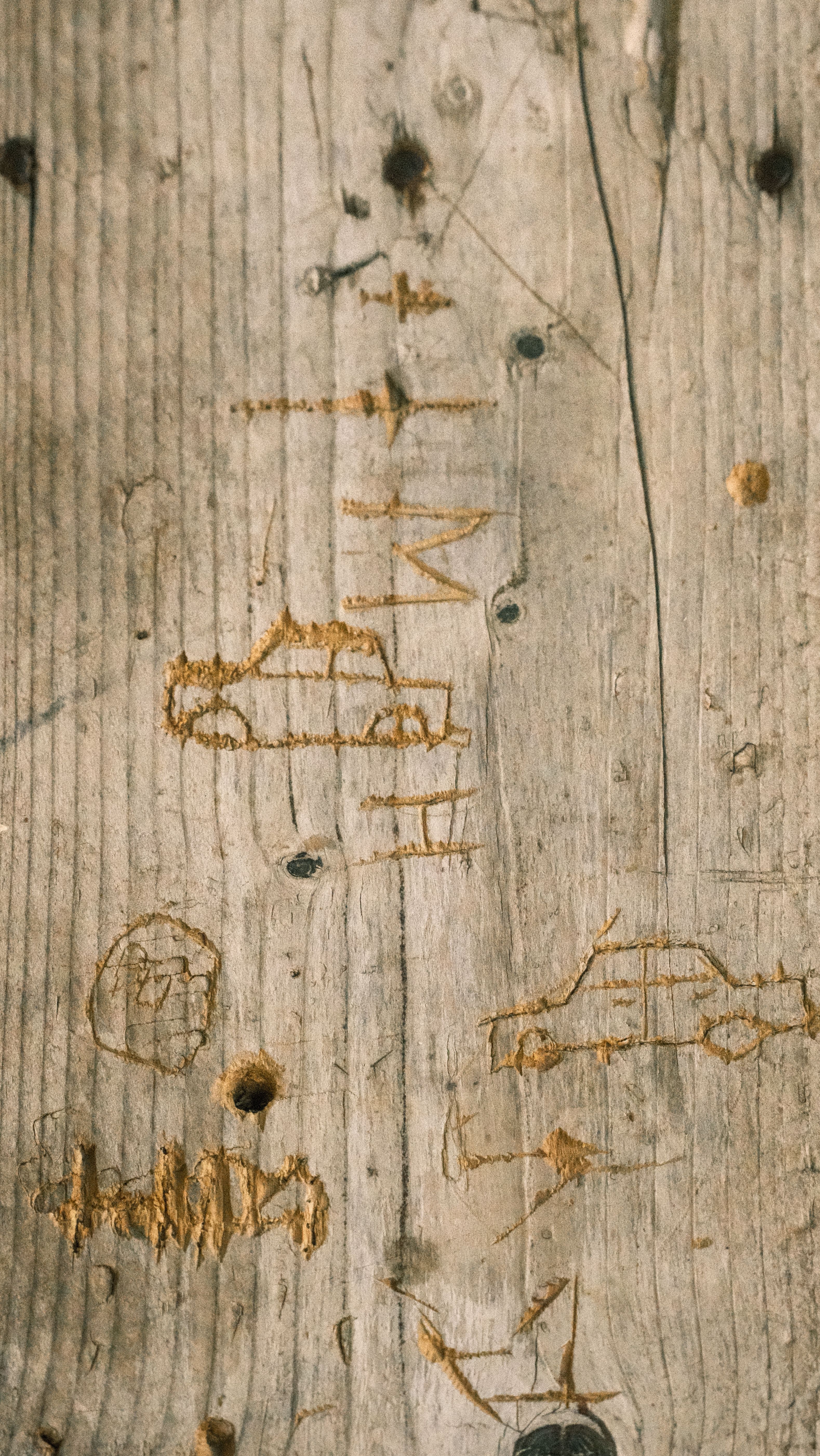 Cars Carved on Wooden Wall · Free Stock Photo