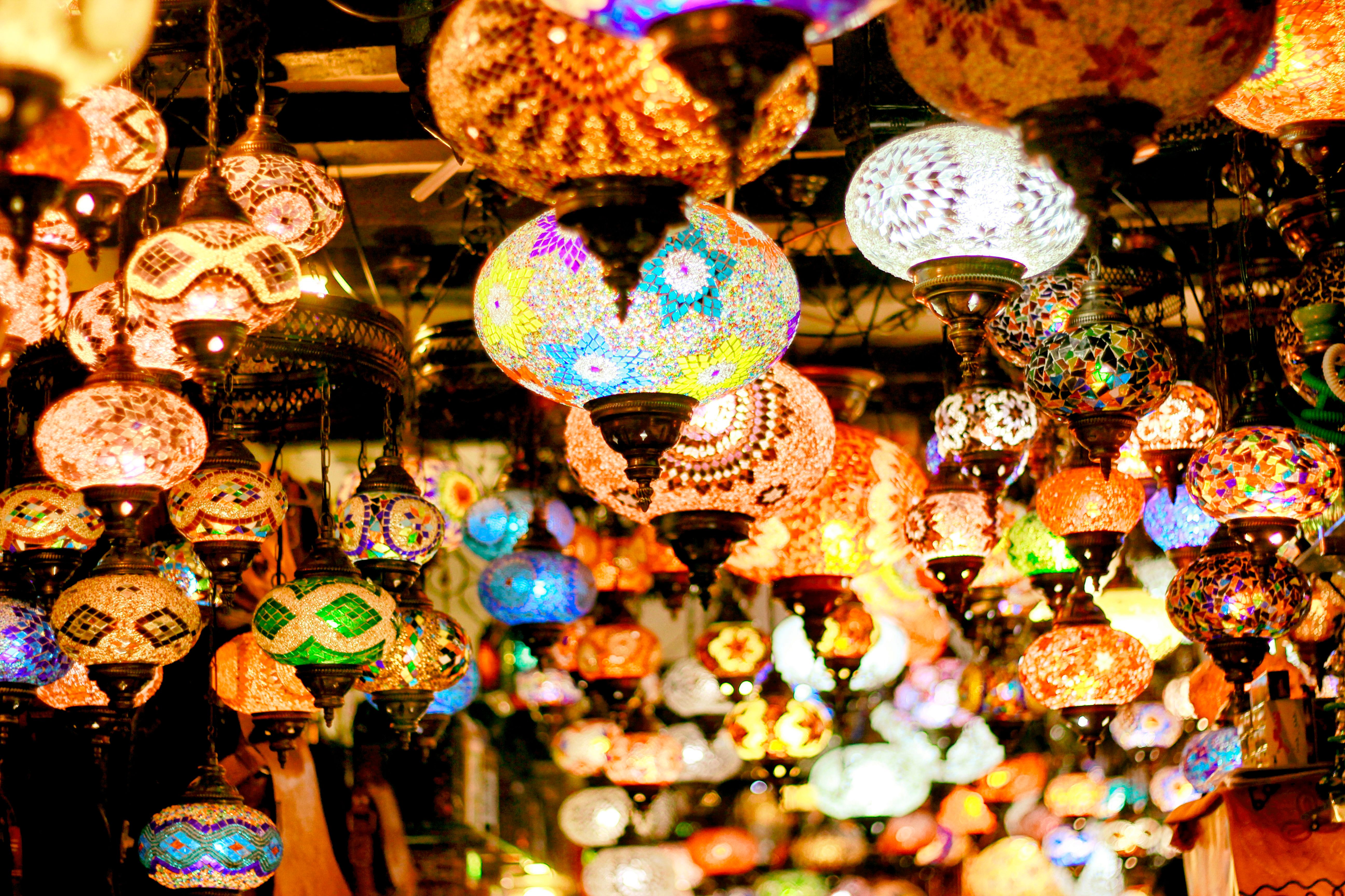 A Variety of Lamps with Different Patterns Hanging at the Bazaar · Free ...