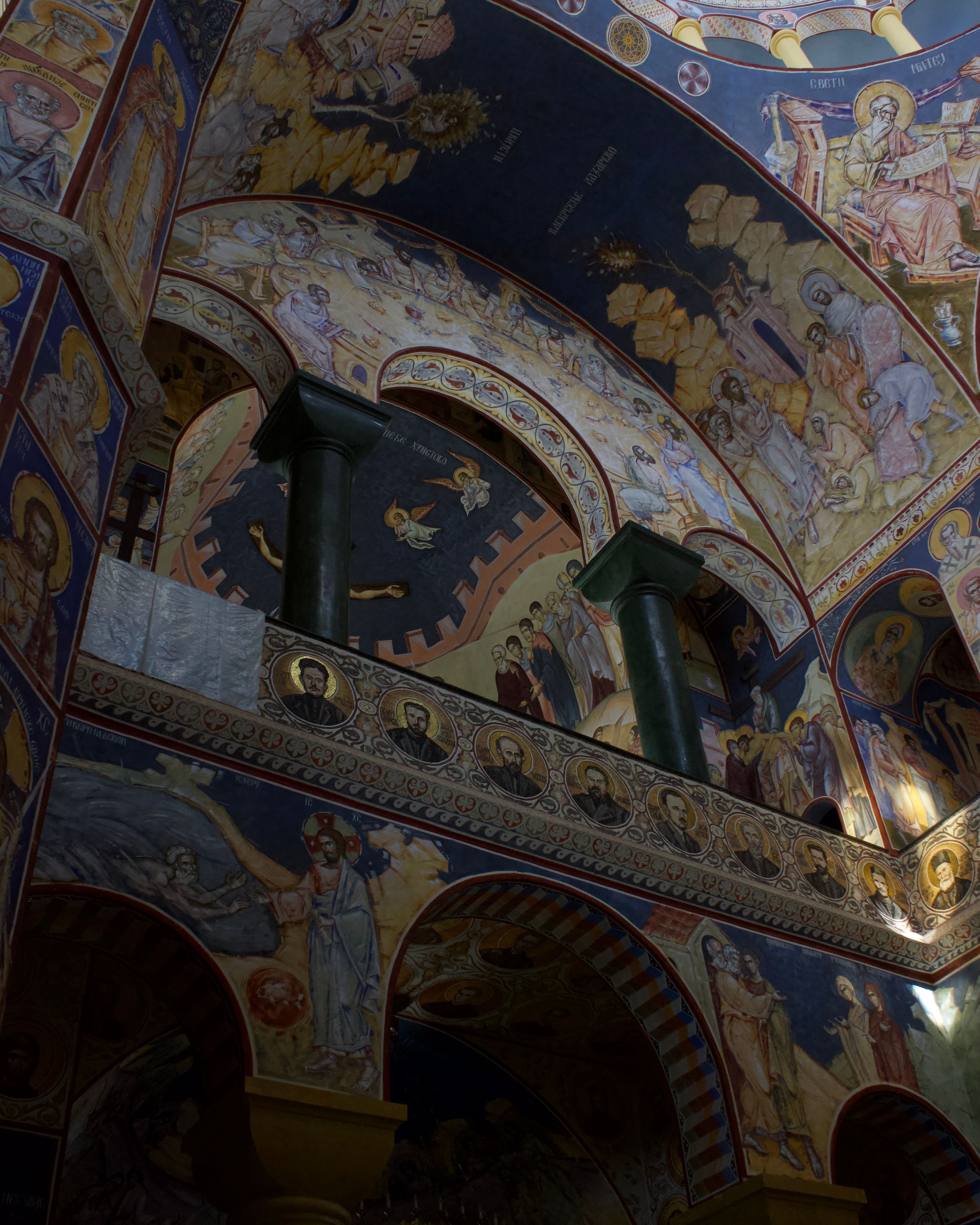 The interior of a church with colorful paintings · Free Stock Photo