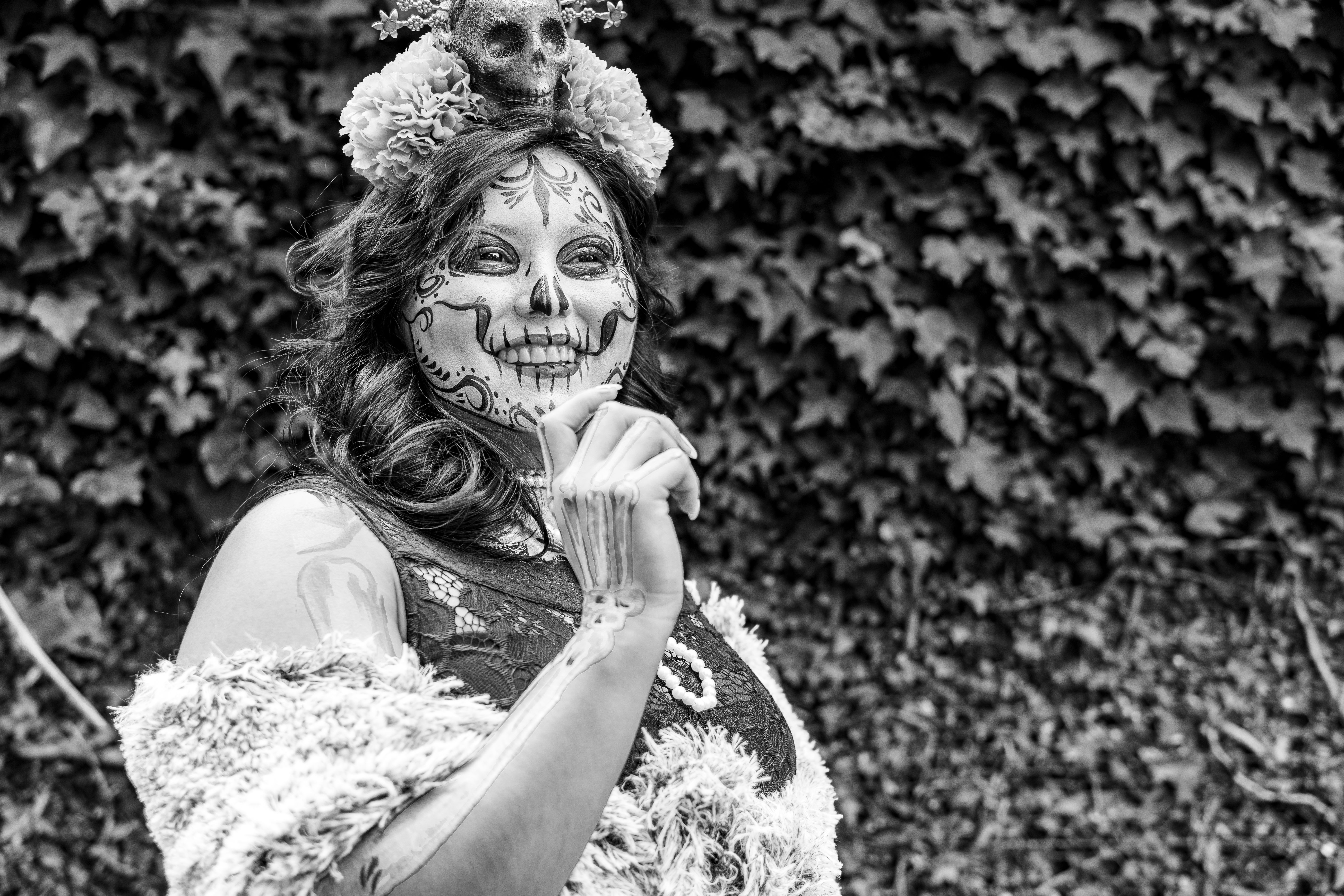 Happy Woman with Artistic Makeup Dressed as Catrina for Dia de Muertos ...