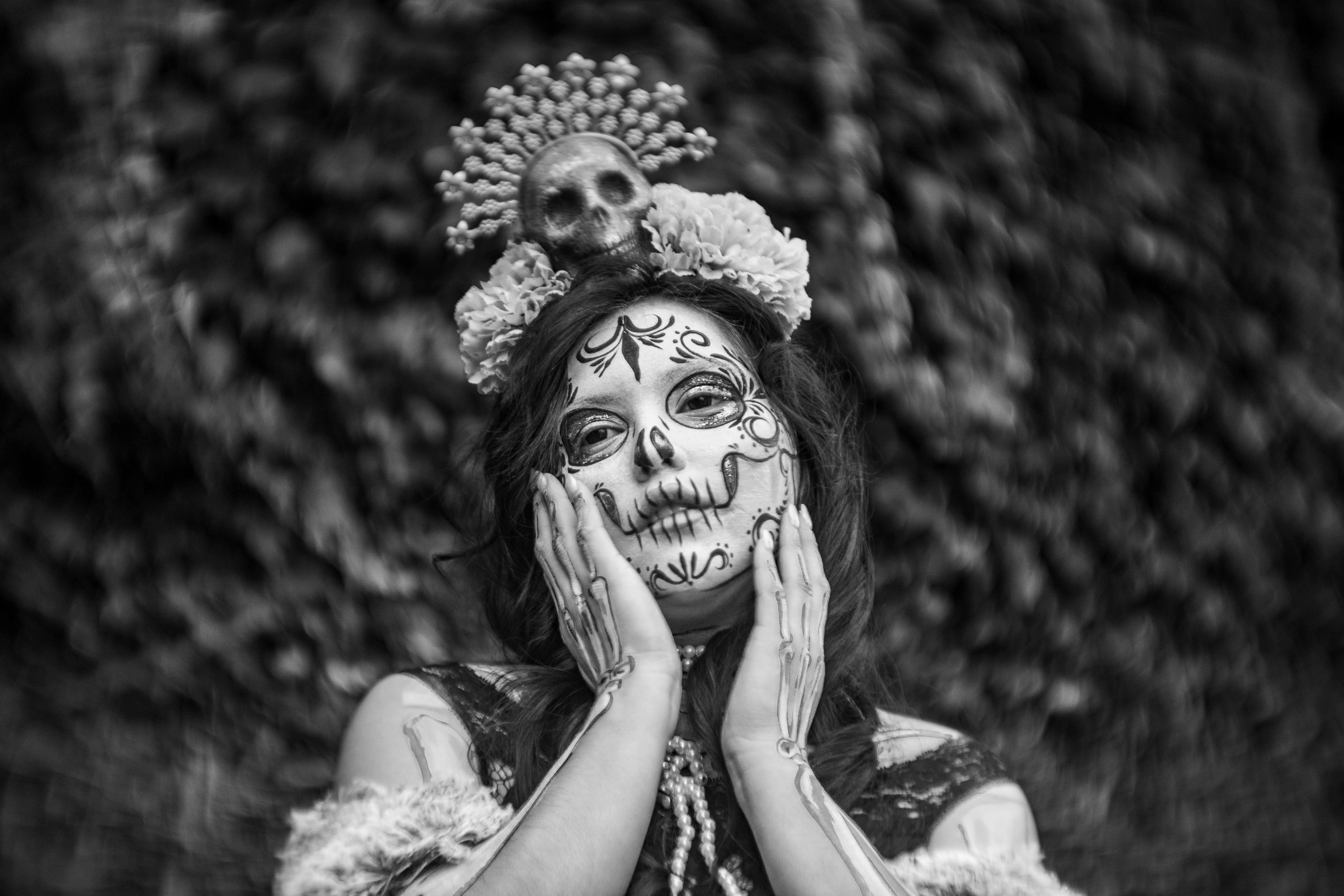 Greyscale Photo of Day of the Dead Corpse Bride · Free Stock Photo