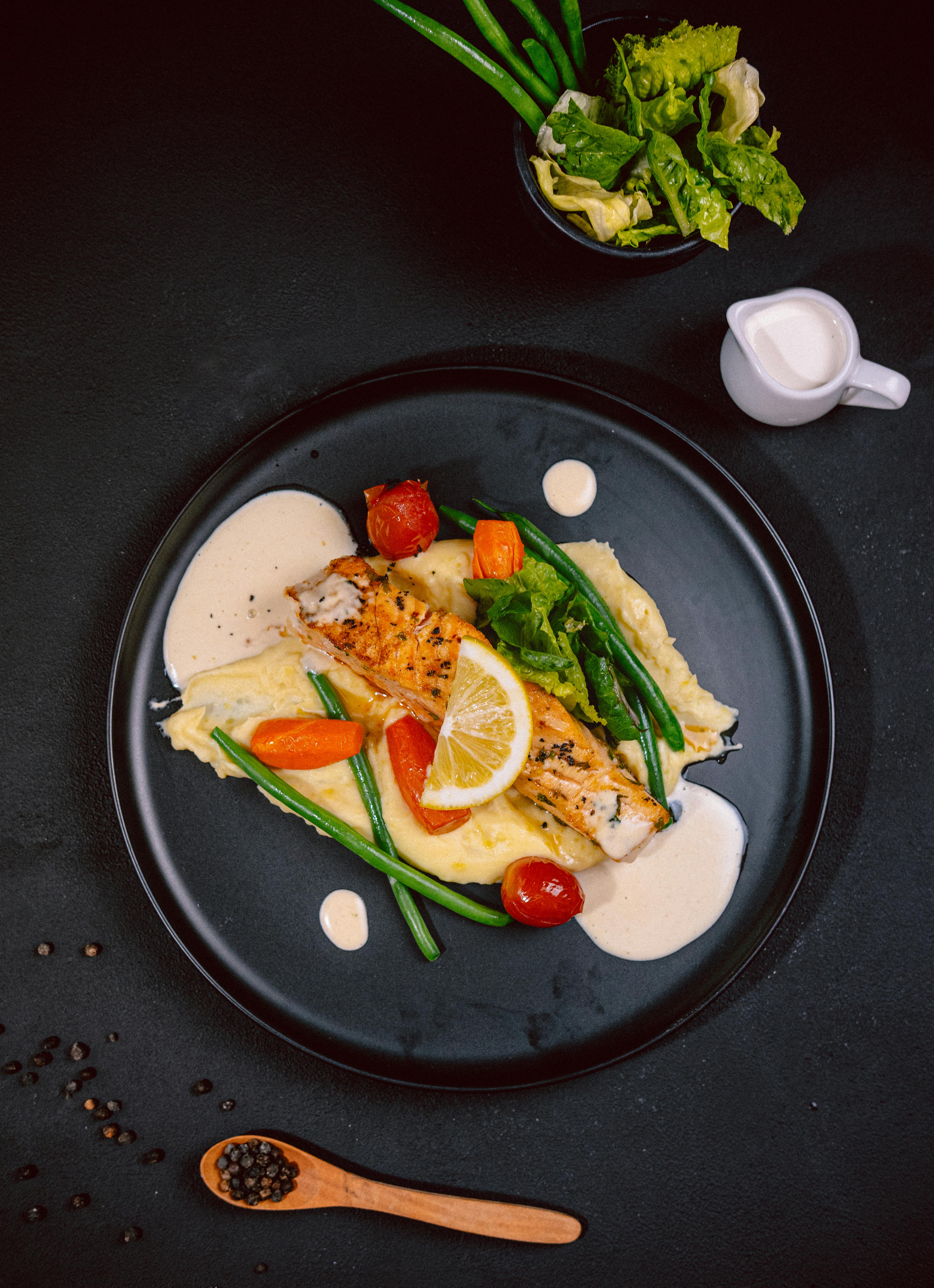 Top View of a Gourmet Dish with Fish · Free Stock Photo