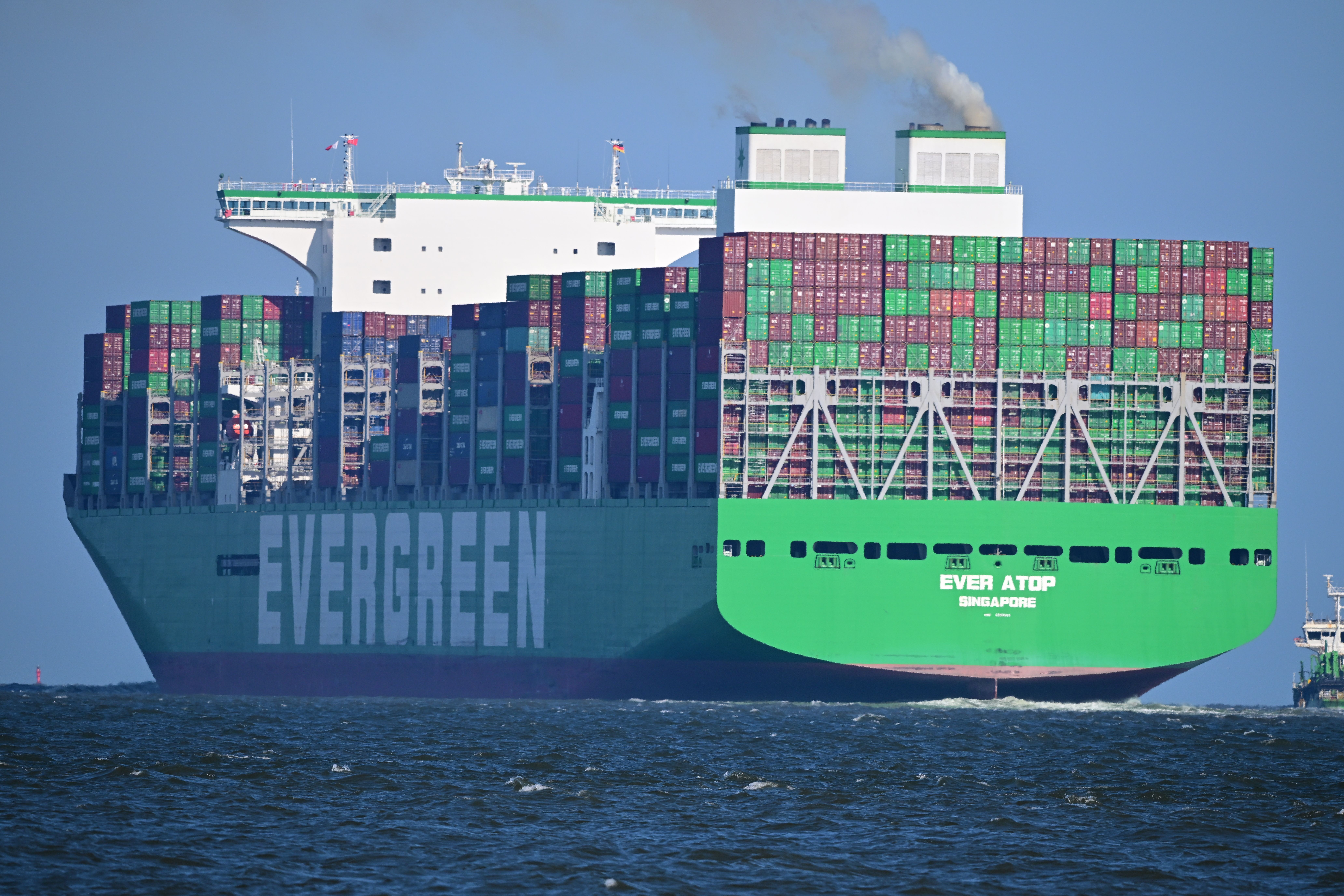 Massive Evergreen Container Ship at Sea · Free Stock Photo