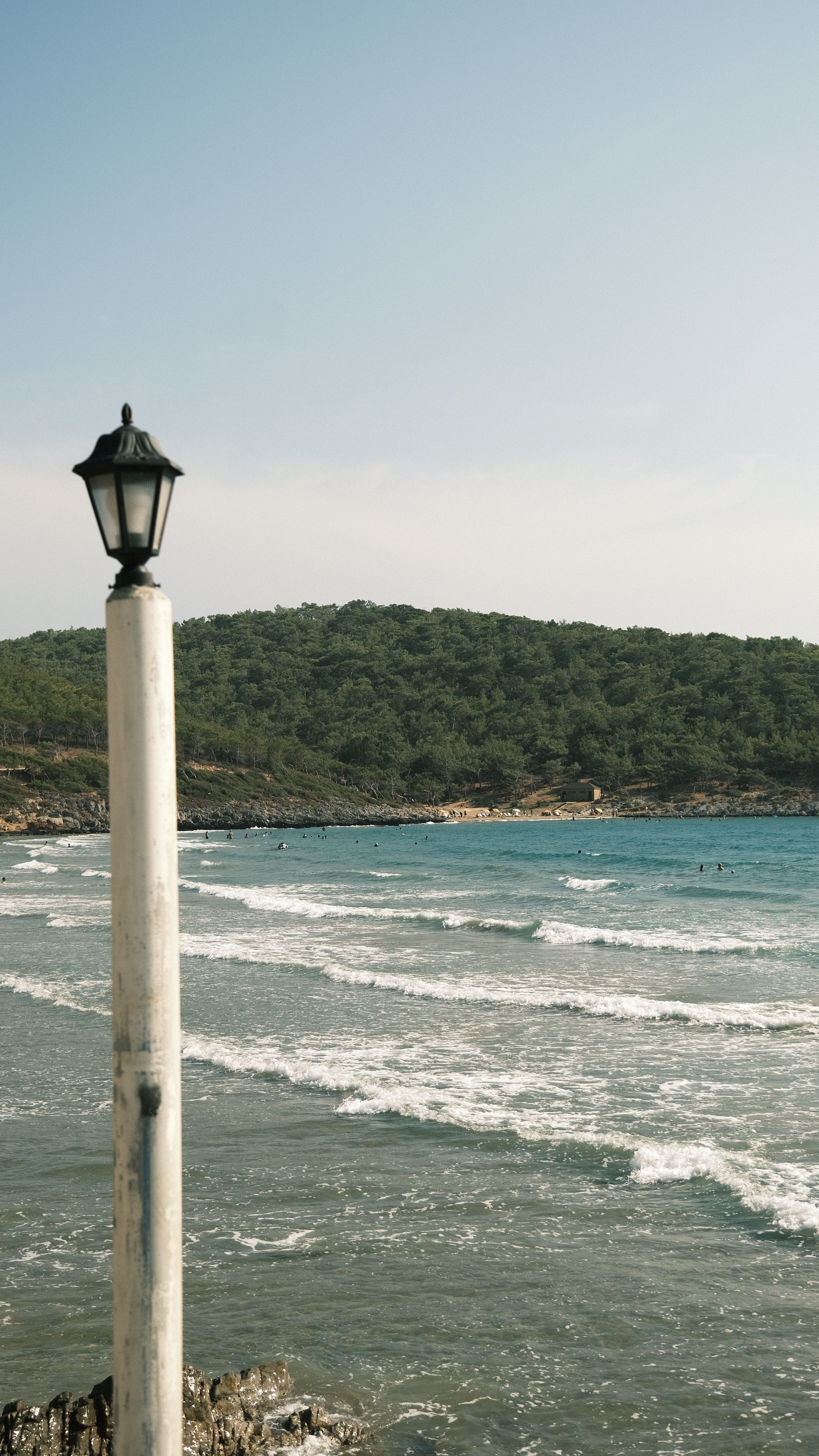Lantern in Front of a Landscape of a Sea and a Forest · Free Stock Photo