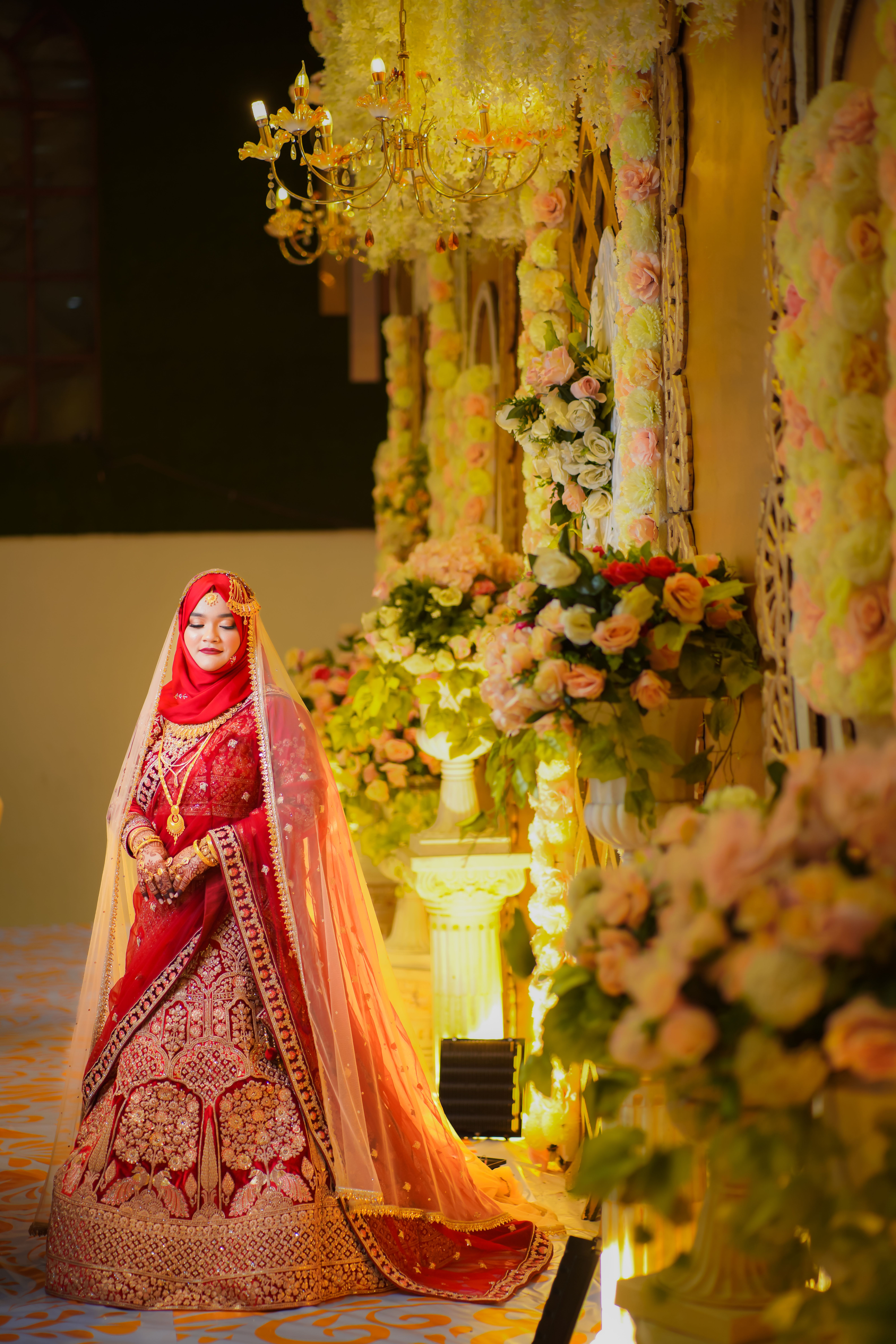 Bride Wearing Red Dress in Temple · Free Stock Photo