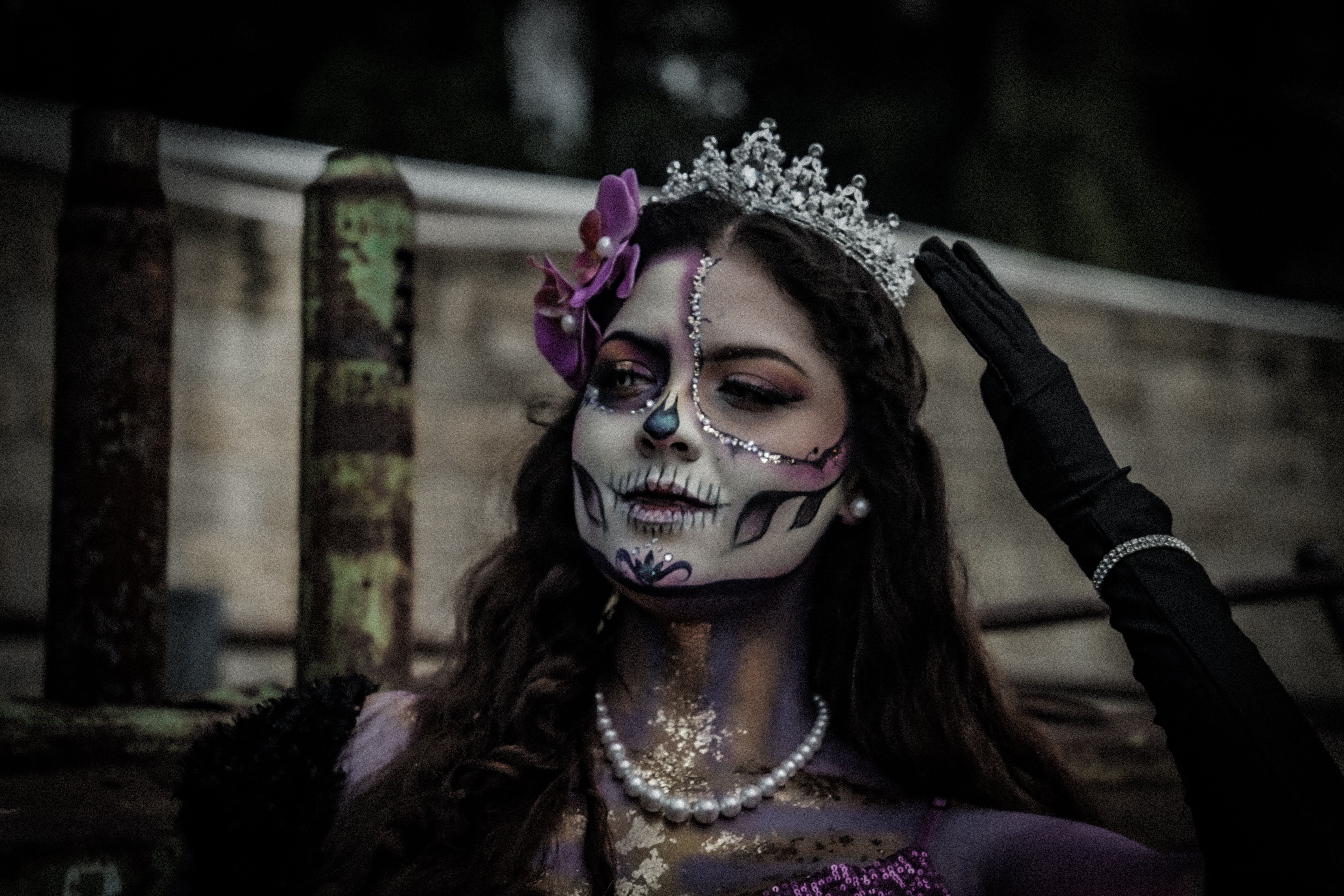 A woman in a skeleton costume with a crown · Free Stock Photo