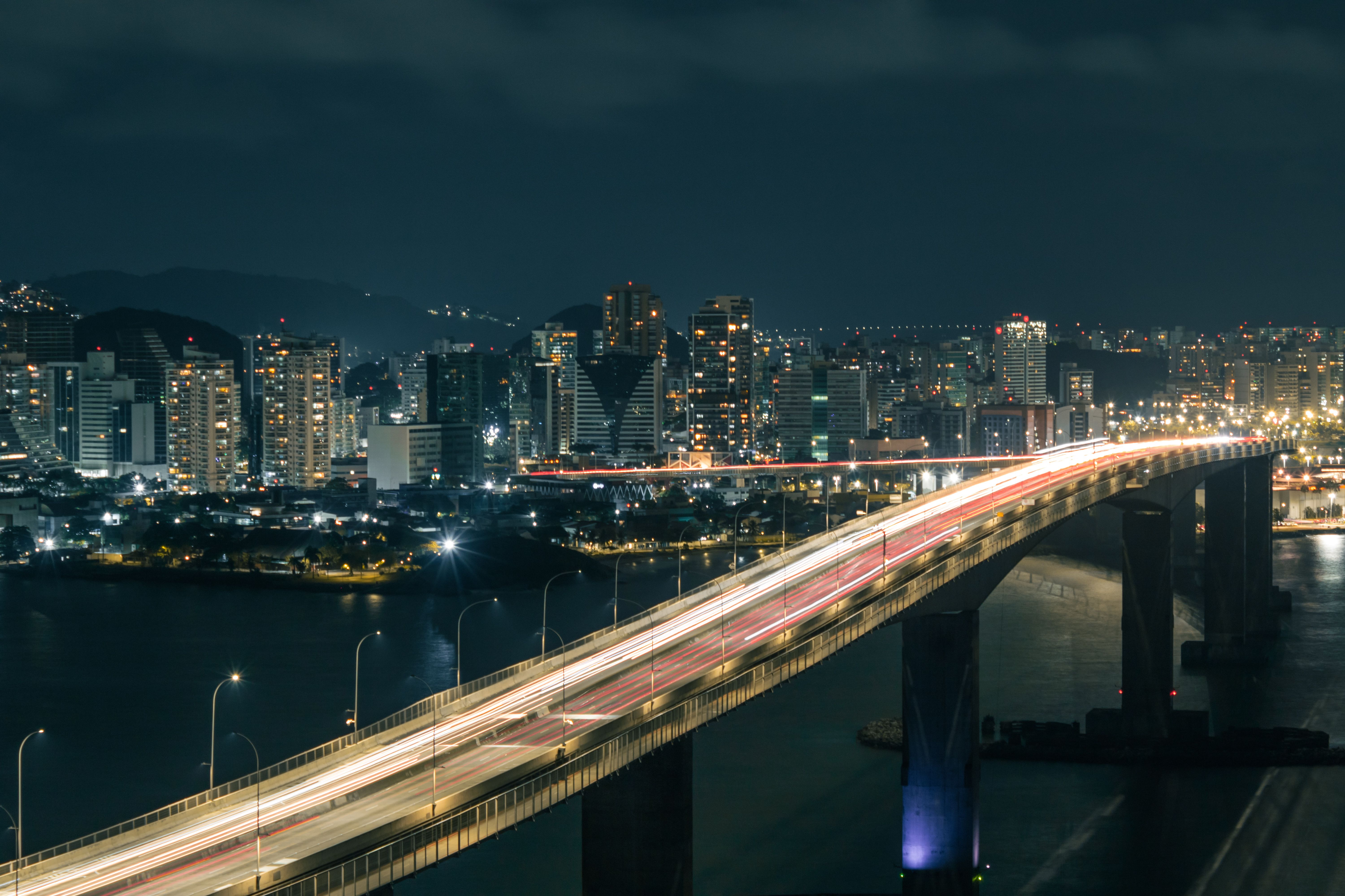 Illuminated Bridge in City at Night · Free Stock Photo