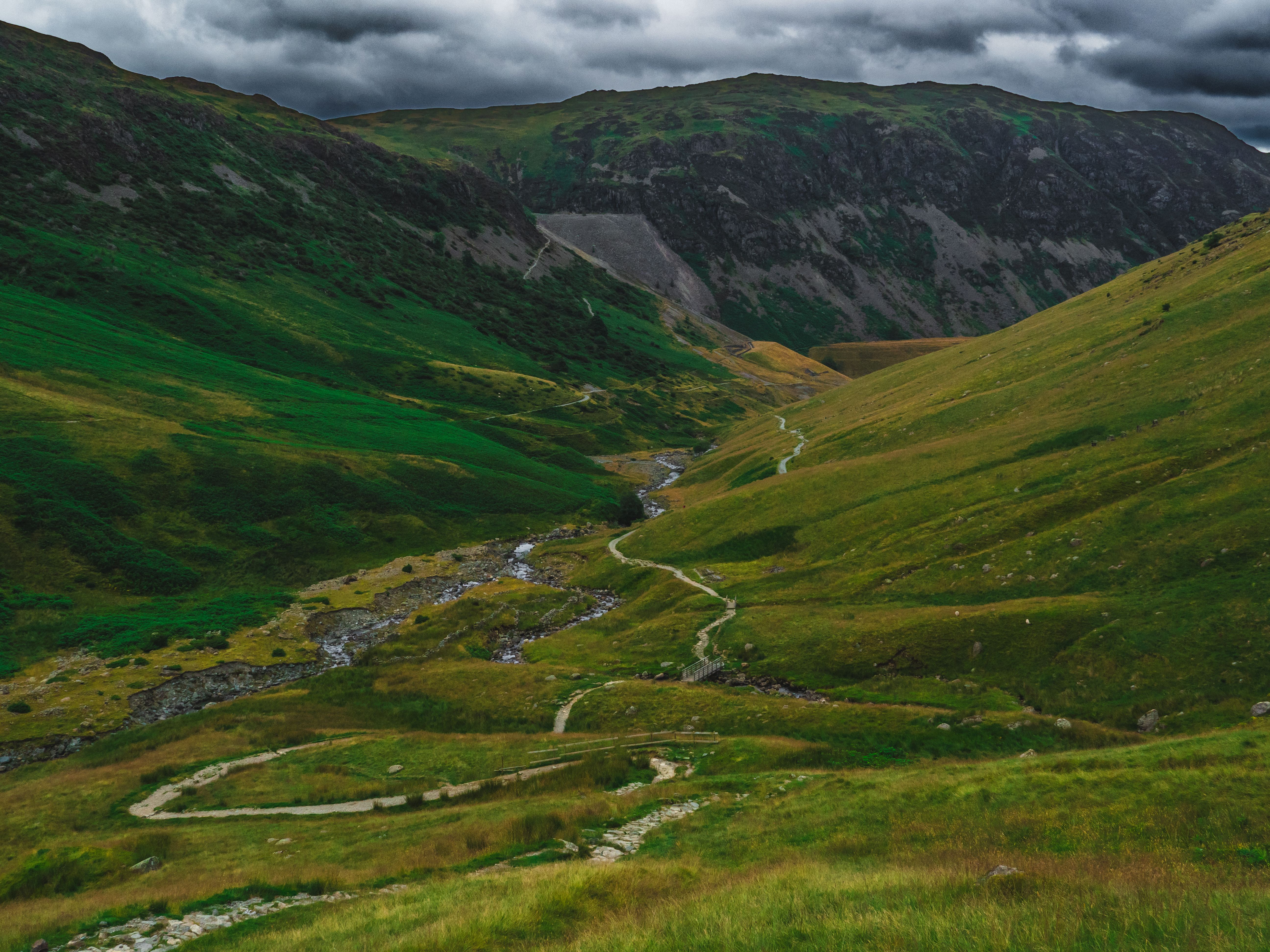 Scenic View of Lush Green Valley Path · Free Stock Photo