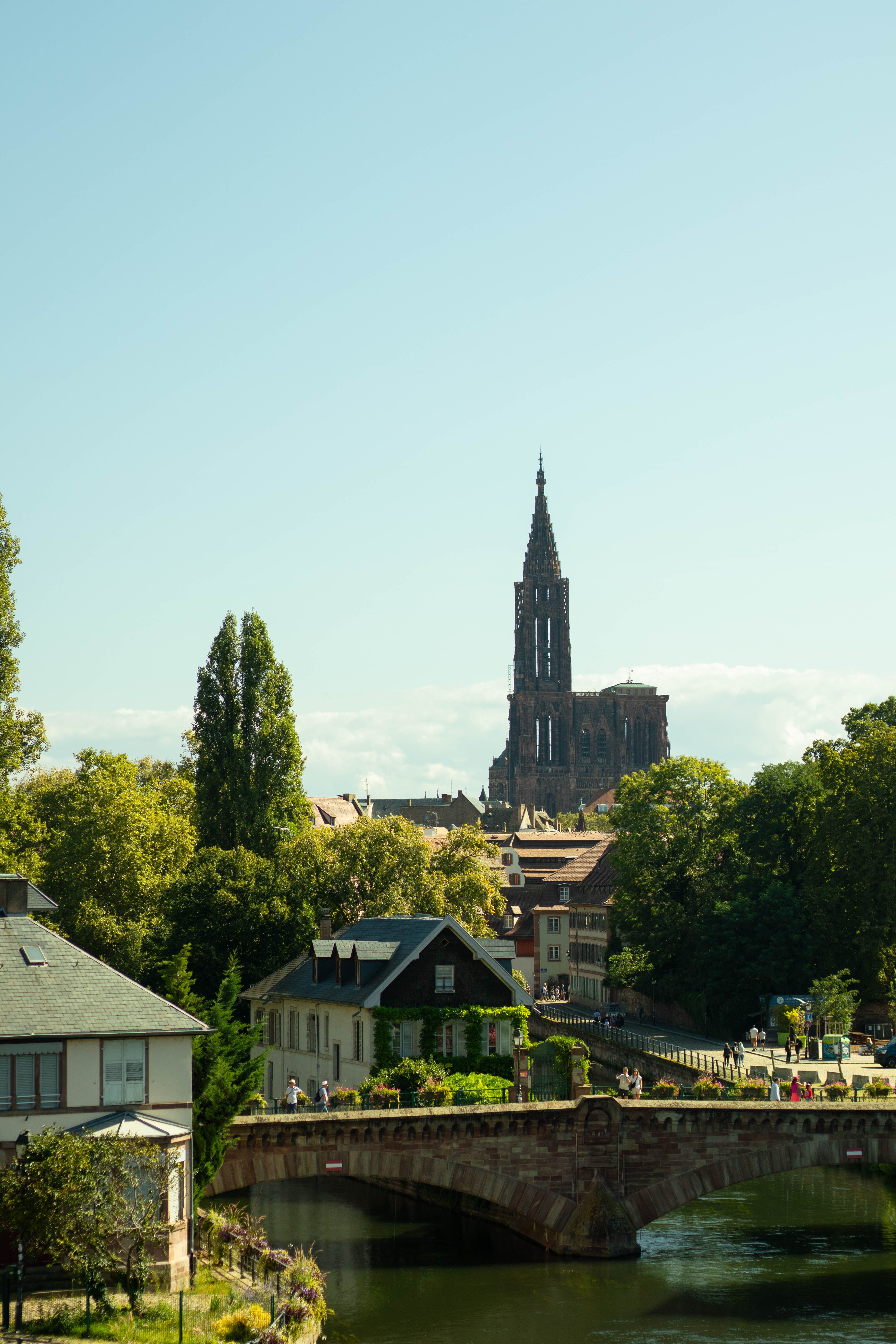 Landscape of a Town with a Cathedral, Houses, and a River Canal in ...