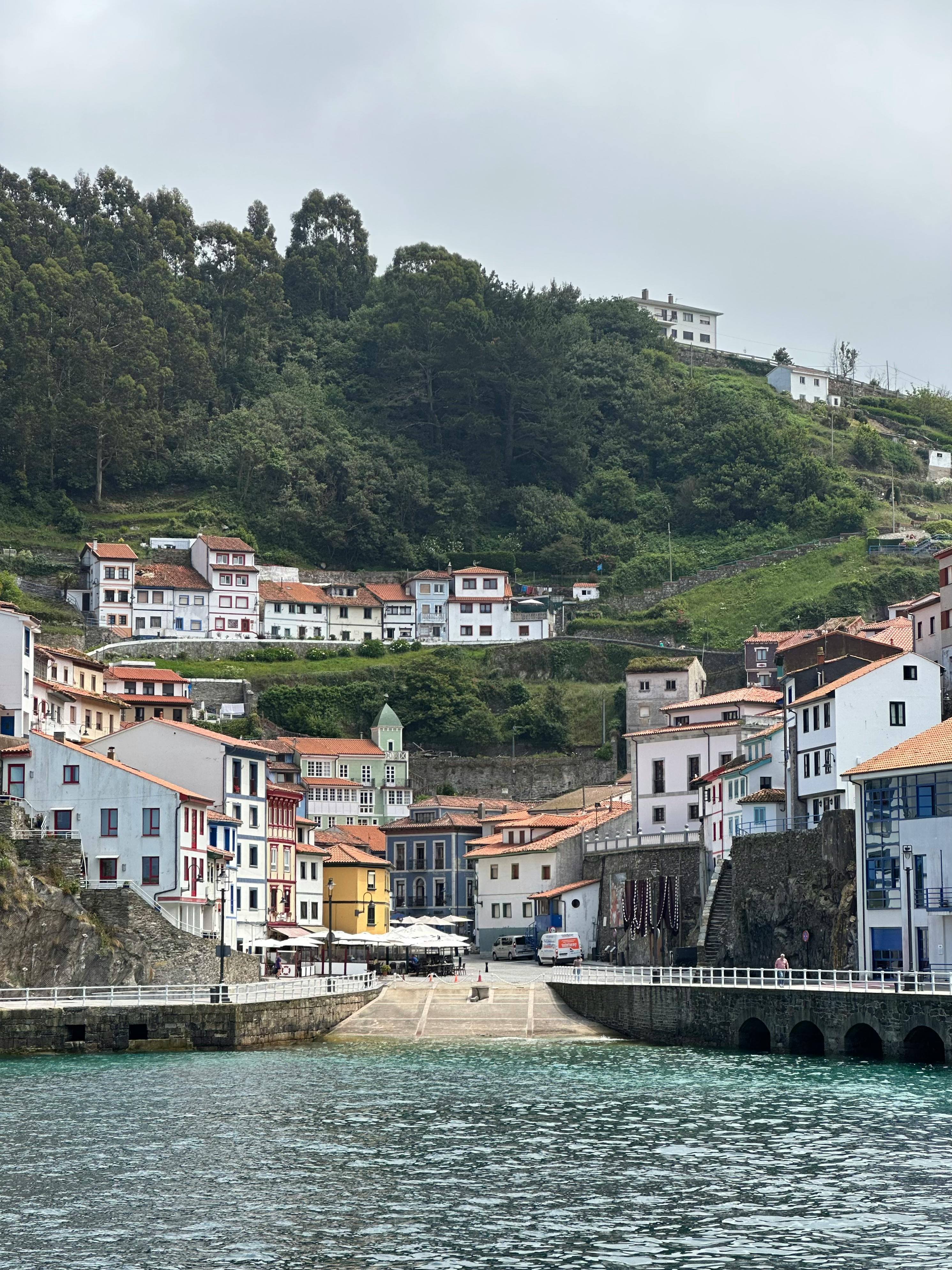 View of the historic town Cudillero and its harbour, Asturias, Spain ...