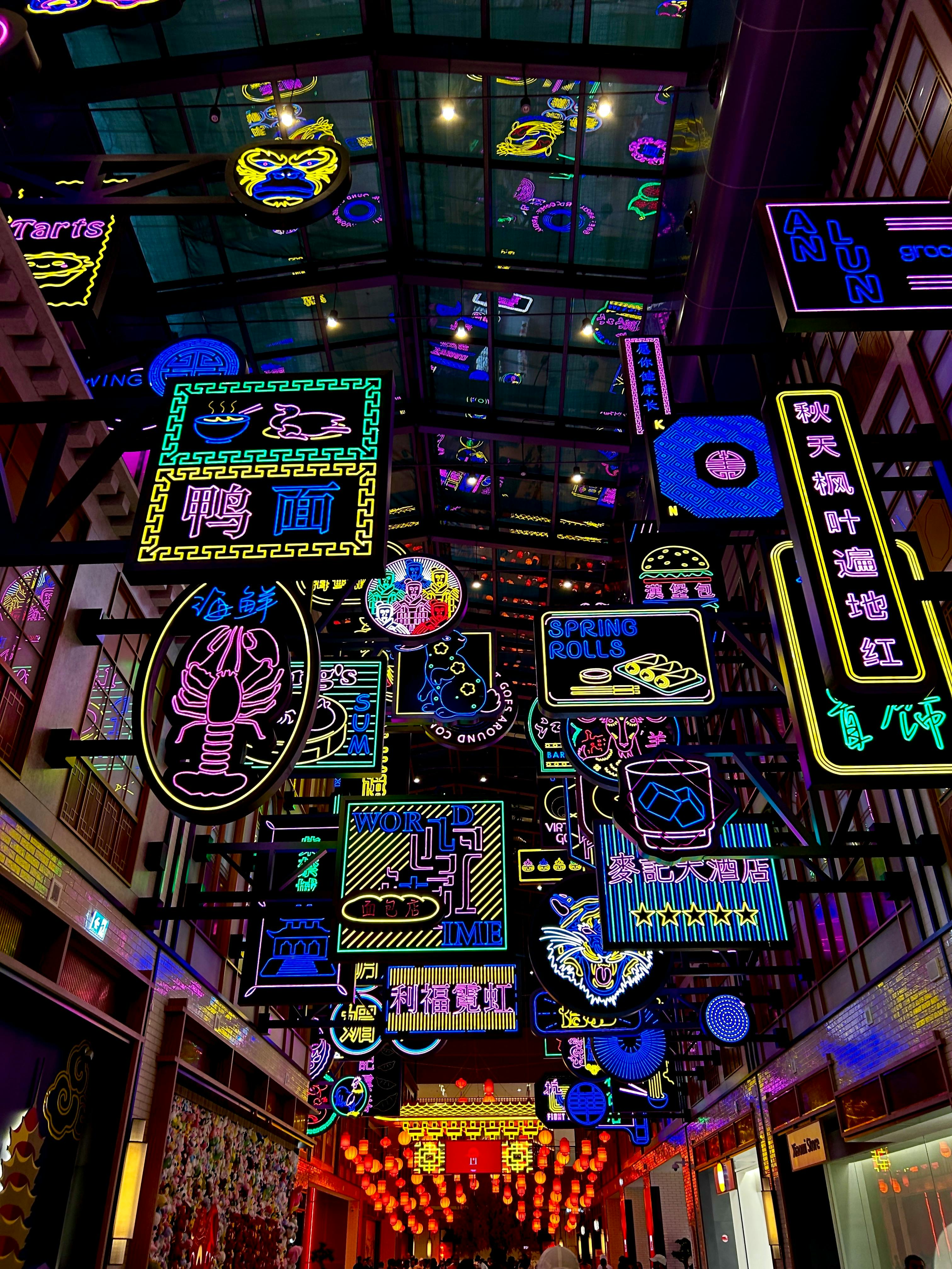 Colorful Neon Signs in Dubai Indoor Market · Free Stock Photo