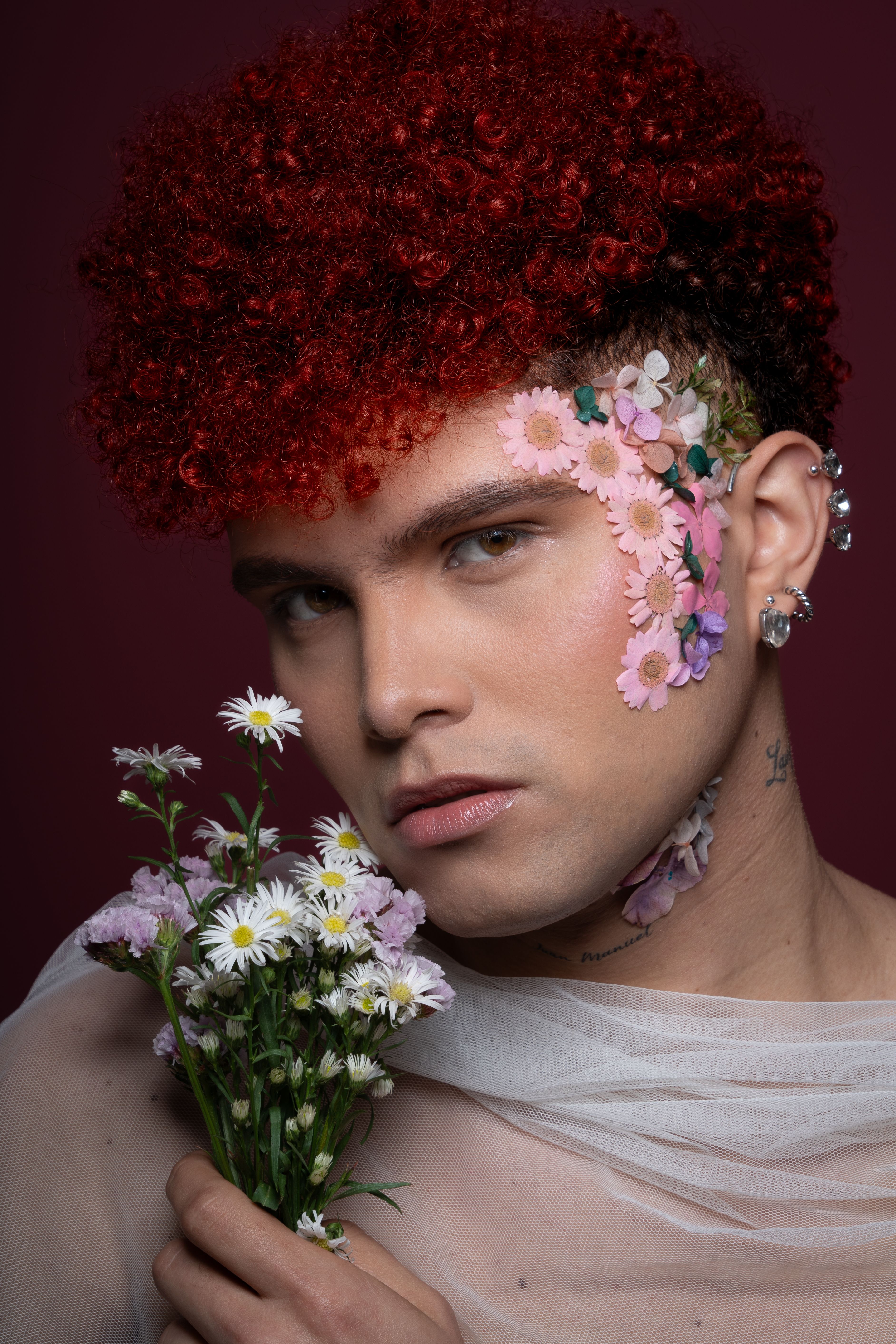 Portrait of Man with Flowers on Face · Free Stock Photo
