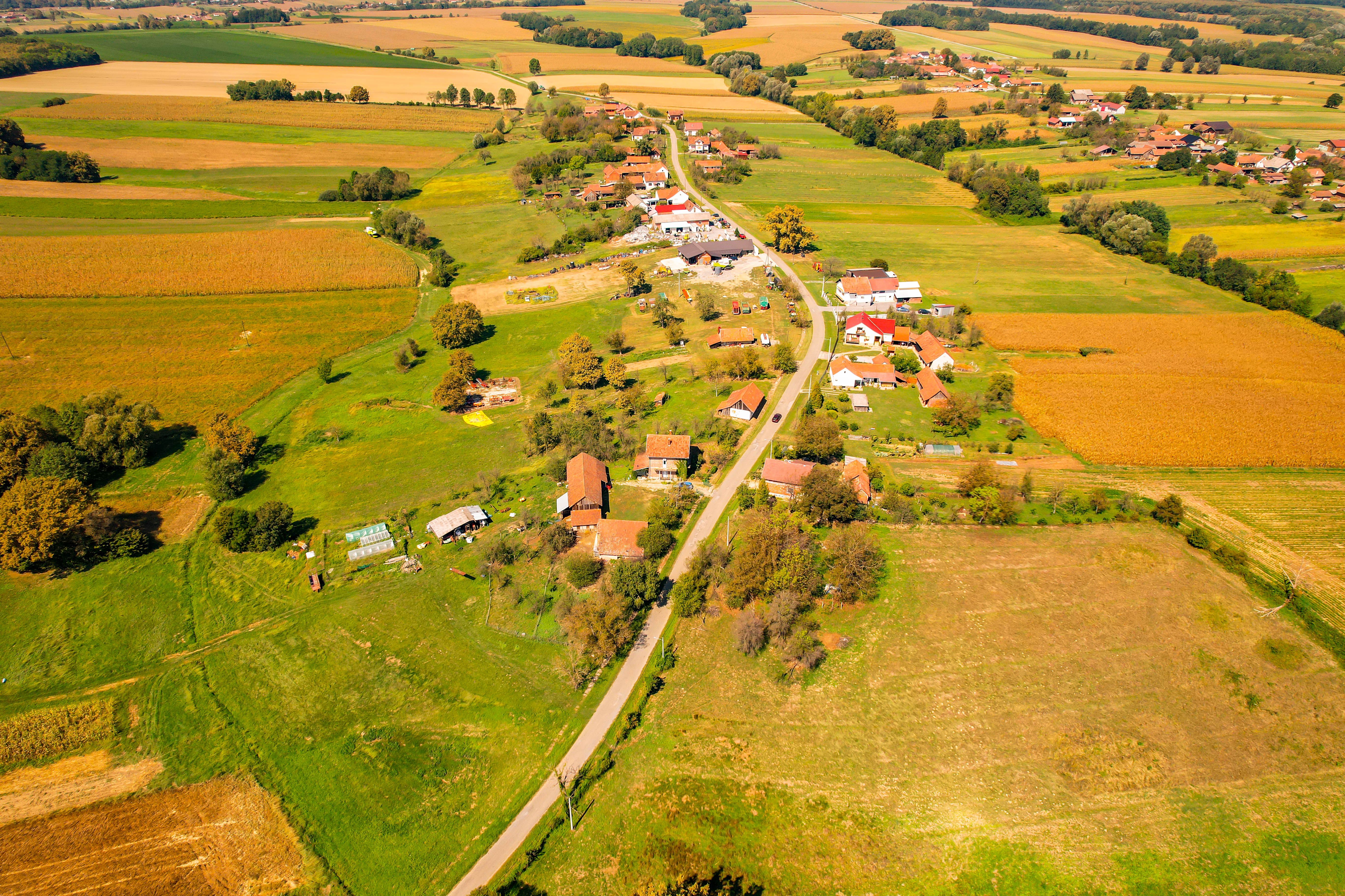Aerial View of the Village and Fields · Free Stock Photo