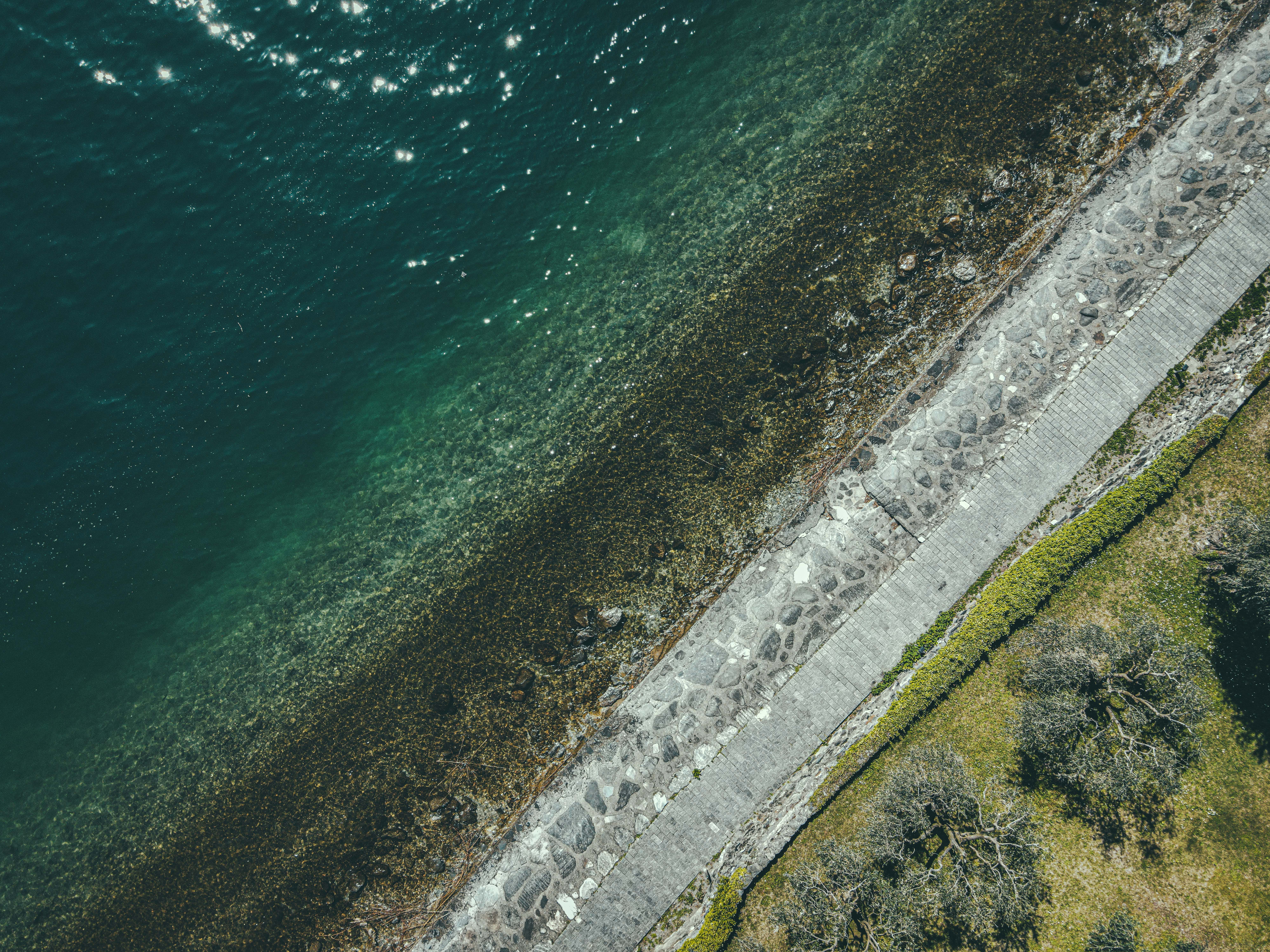 Gray Pavement on Seashore in Birds Eye View · Free Stock Photo
