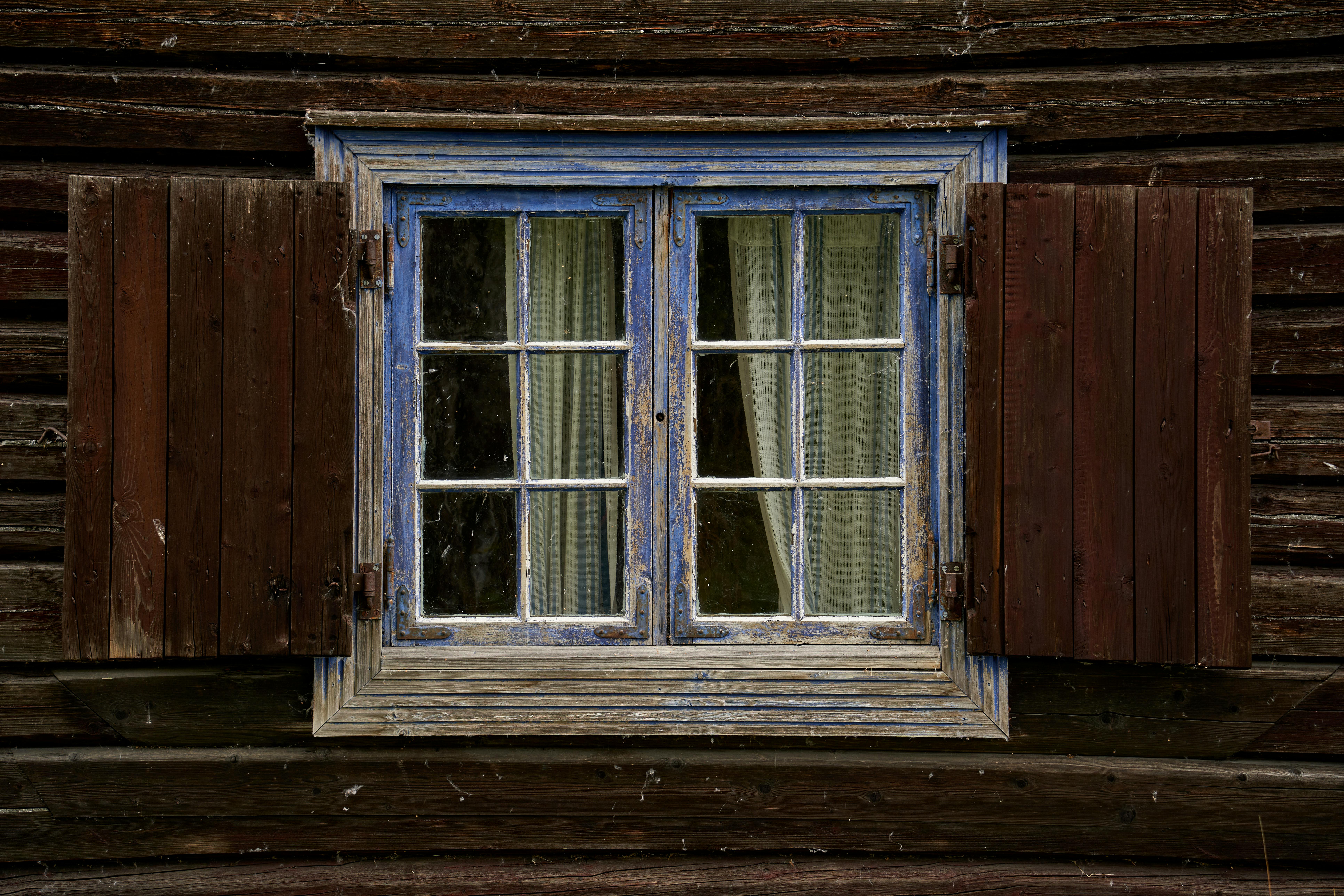 Rustic Wooden Window with Blue Frame in Norway · Free Stock Photo