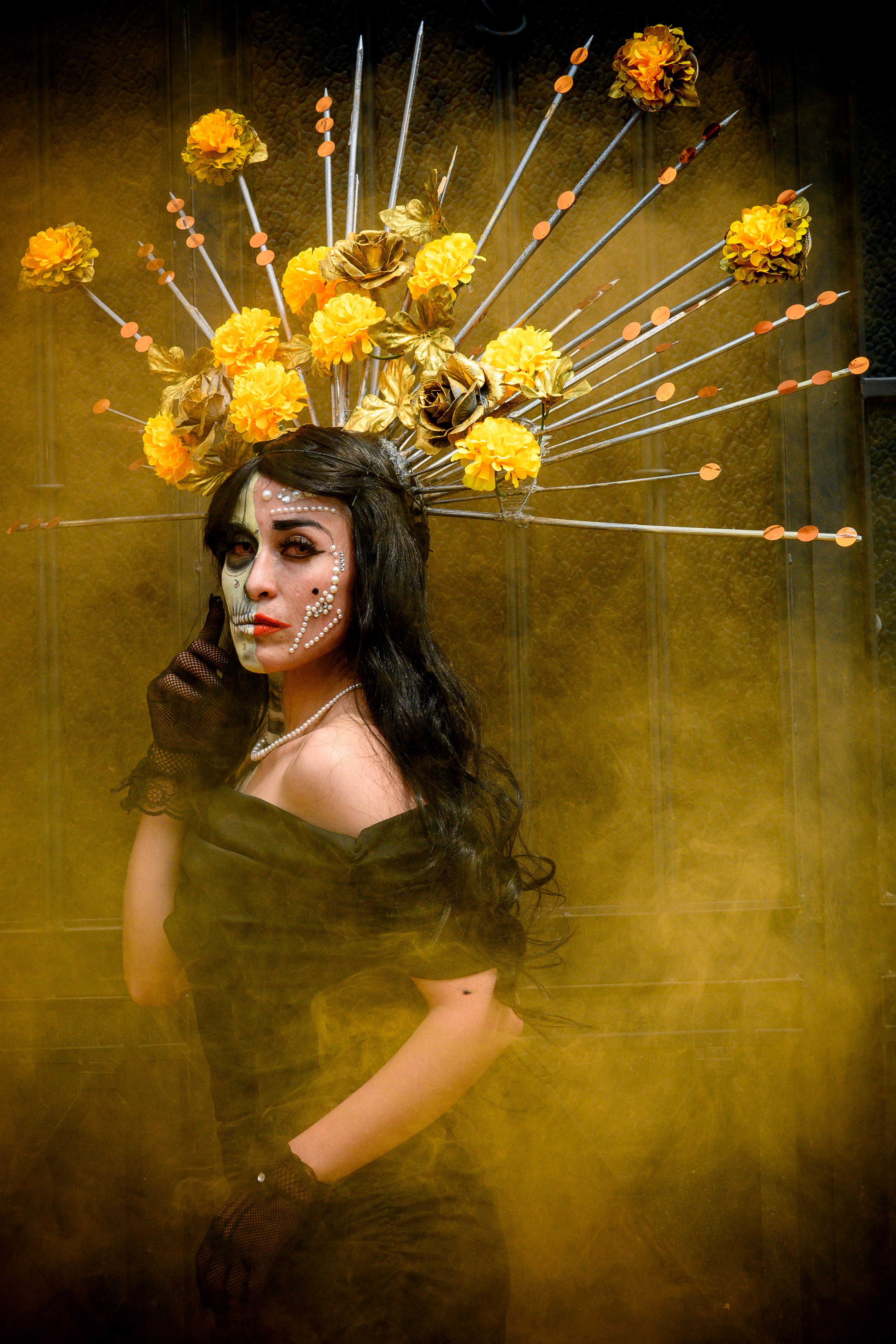 Dramatic Catrina Portrait with Floral Headpiece · Free Stock Photo