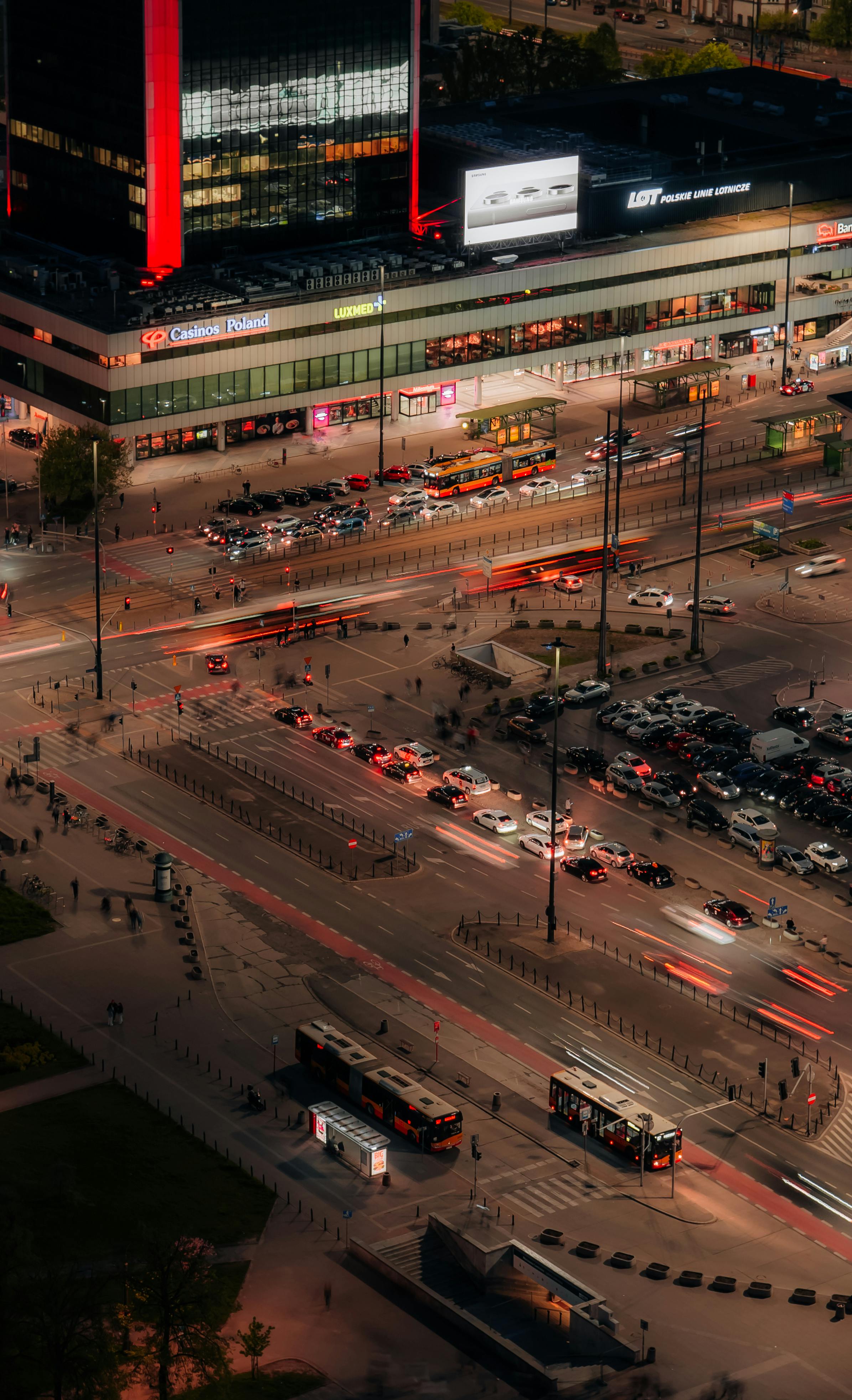 Cars on Emilii Plater Street in Warsaw, Poland at Night · Free Stock Photo