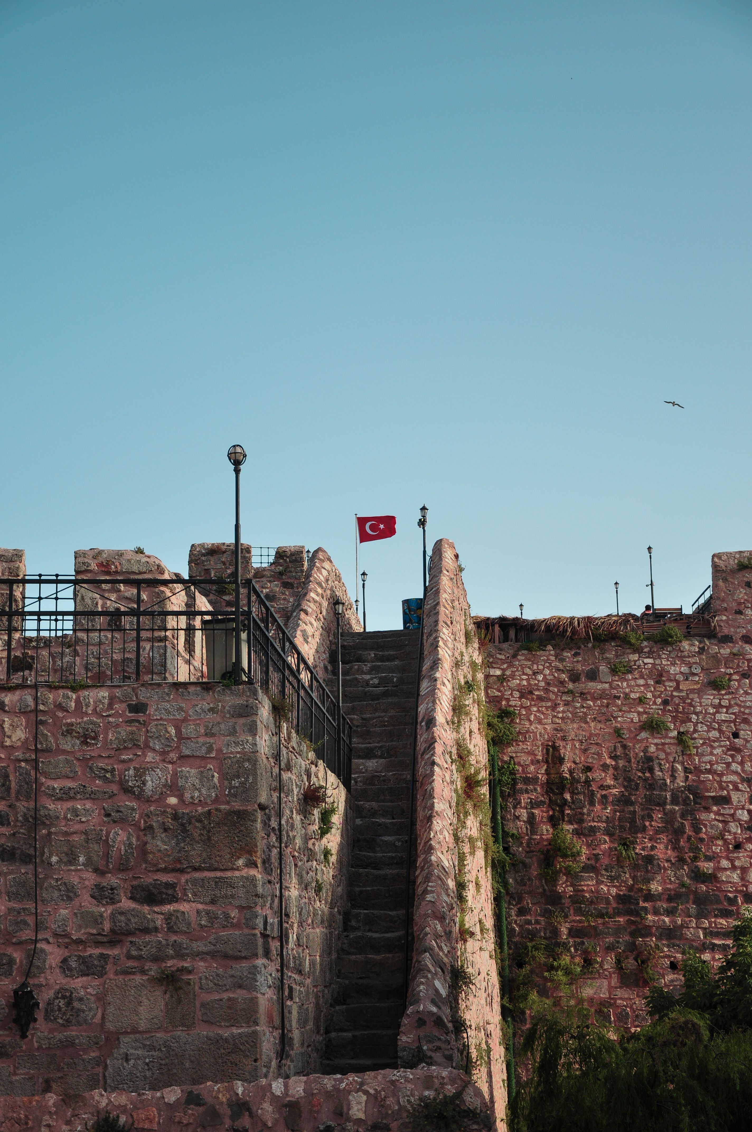 Historic Stone Fort with Turkish Flag · Free Stock Photo