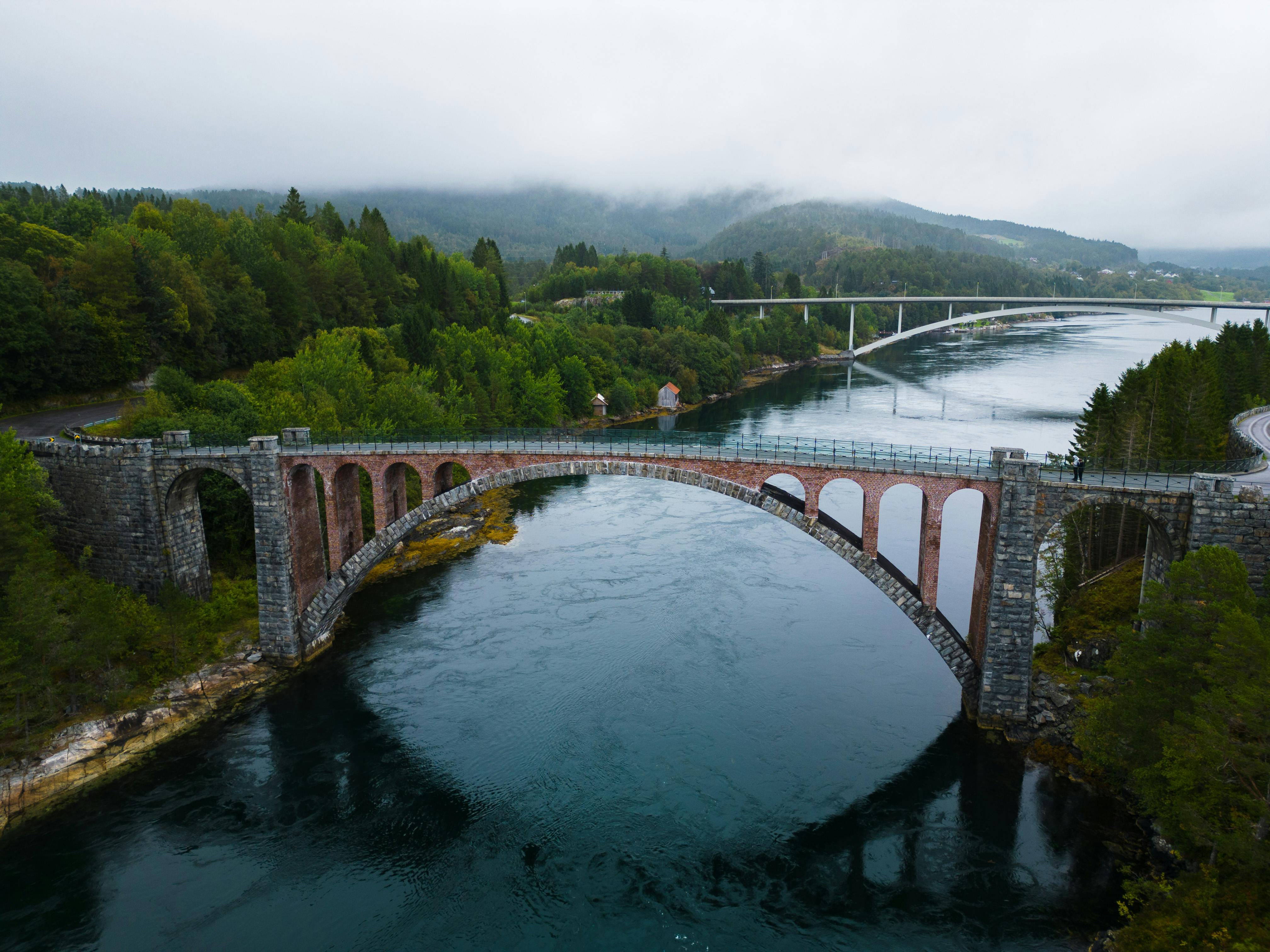 Stunning Aerial View of Hellandsbygd Bridge in Norway · Free Stock Photo