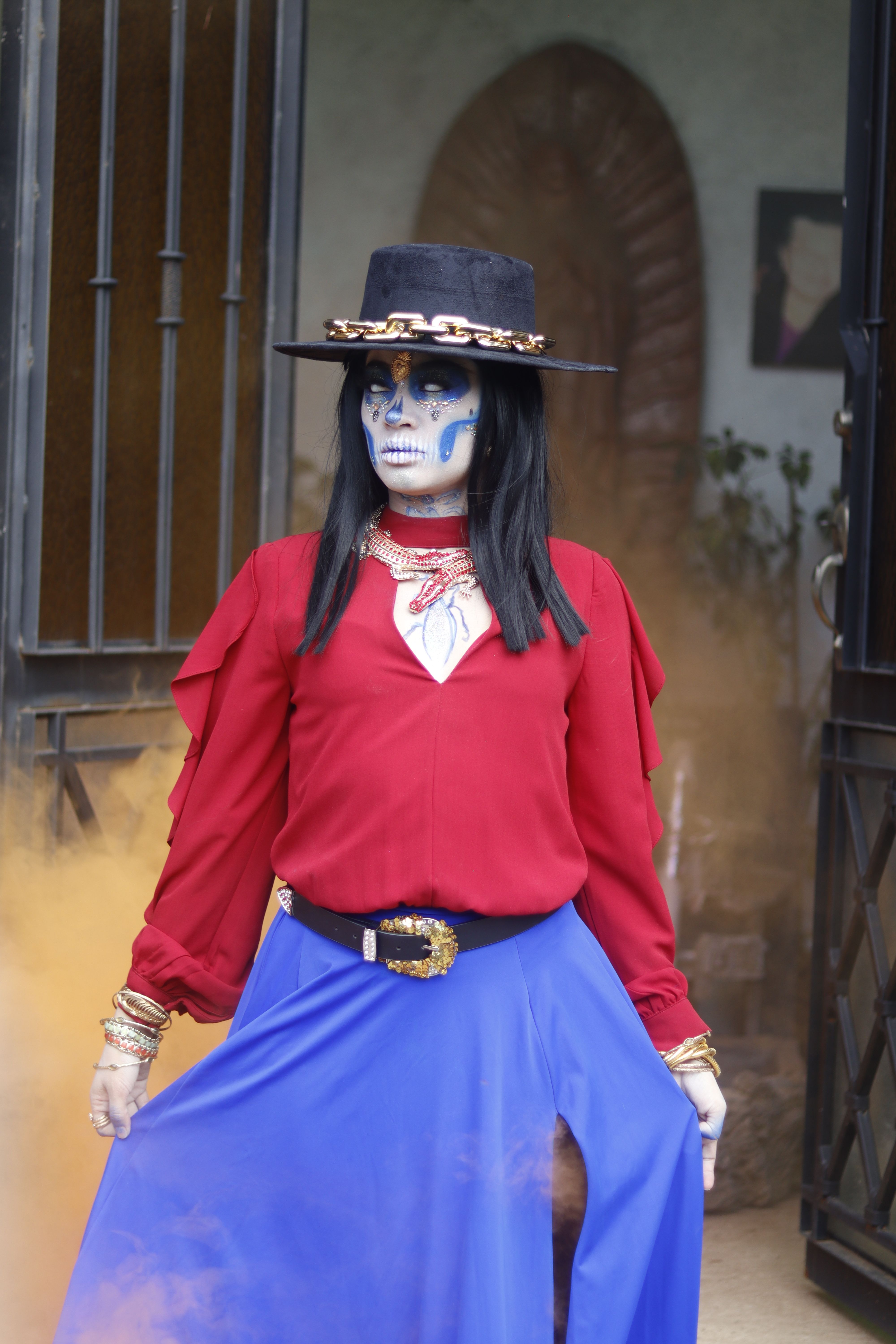 Festive Costume with Traditional Makeup Outdoors · Free Stock Photo