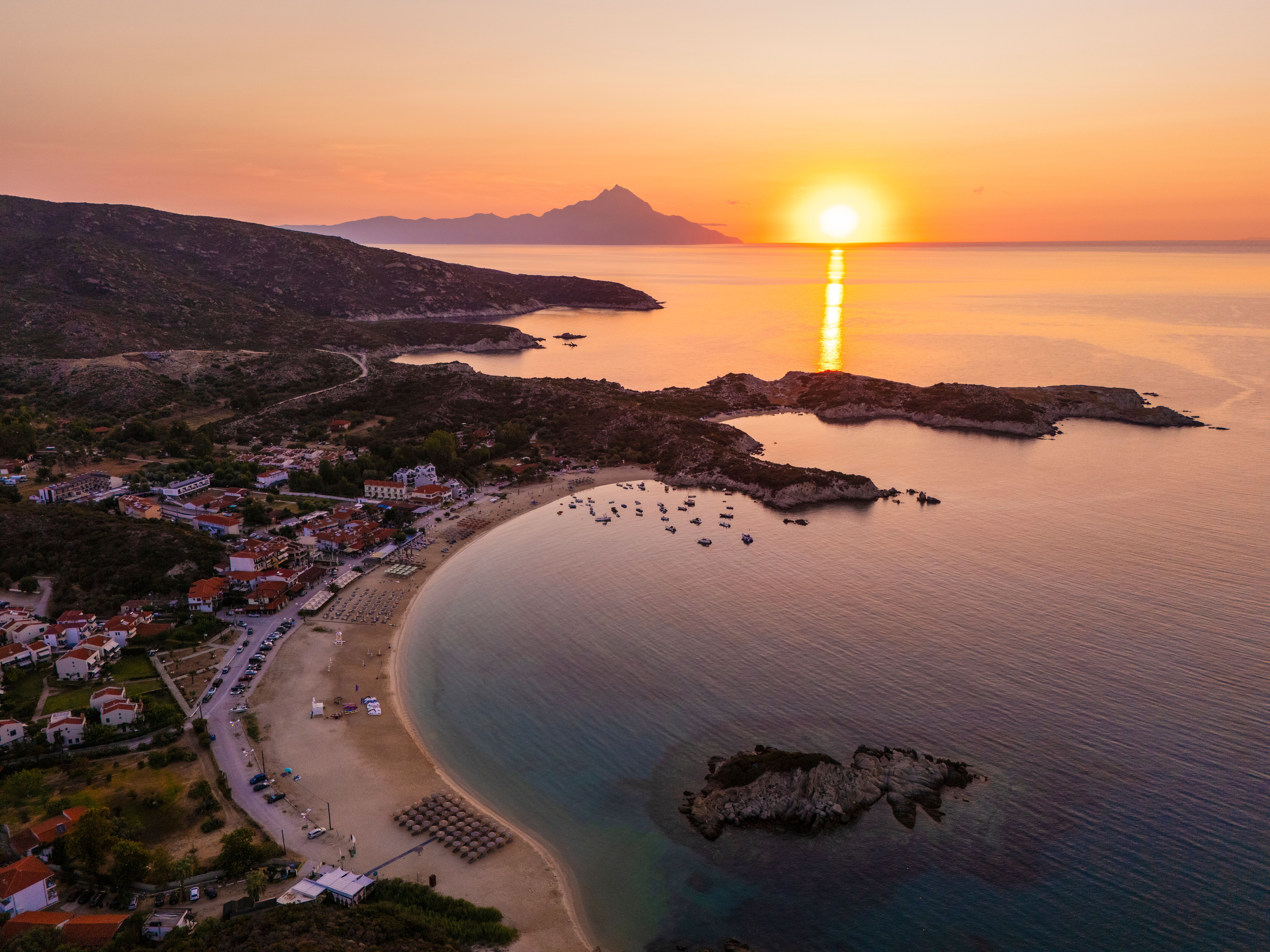 Aerial View of Kalamitsi Beach at Sunrise · Free Stock Photo