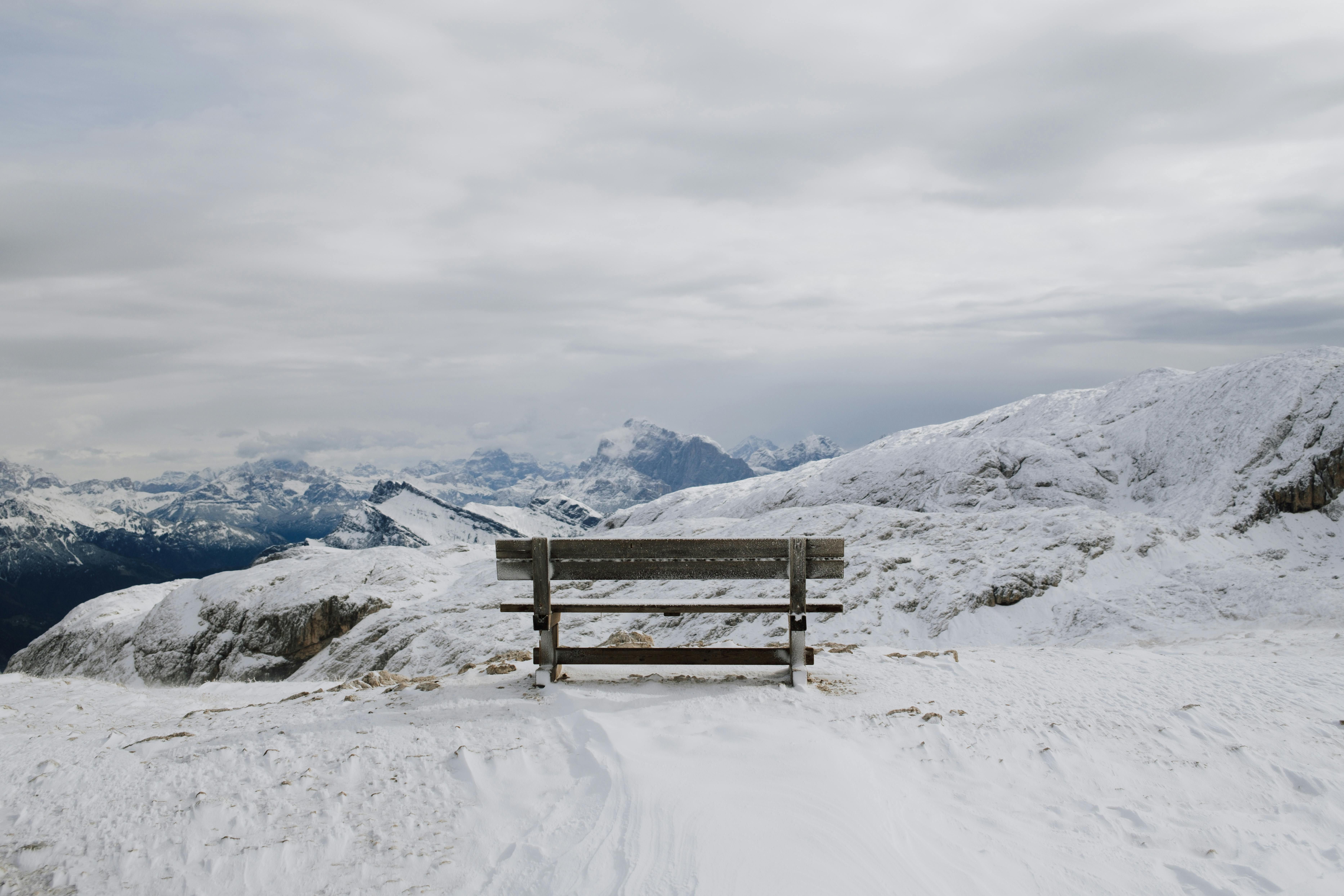 Scenic Snowy Mountain Bench in San Martino · Free Stock Photo
