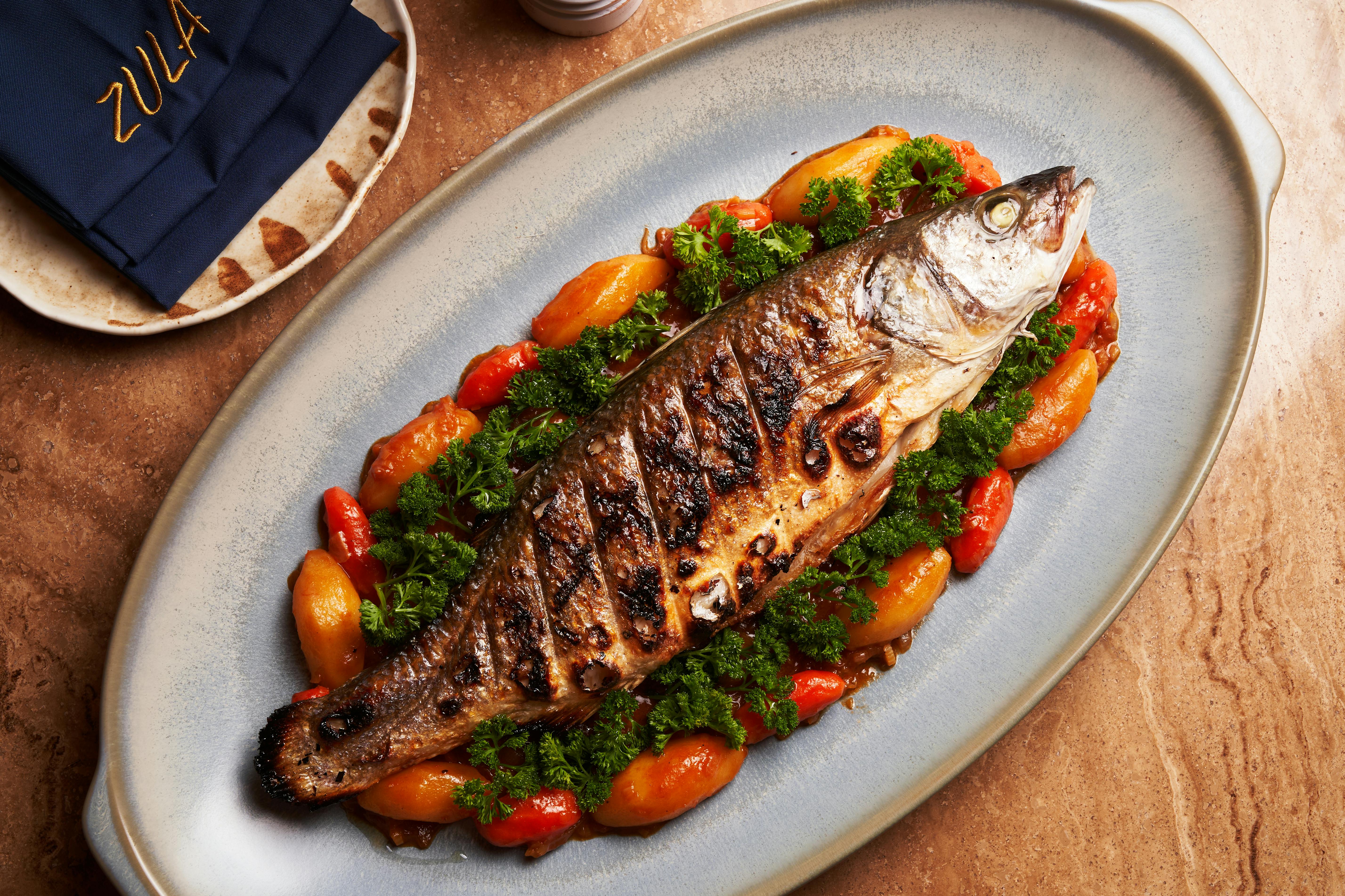 Grilled Fish on Platter with Vegetables · Free Stock Photo
