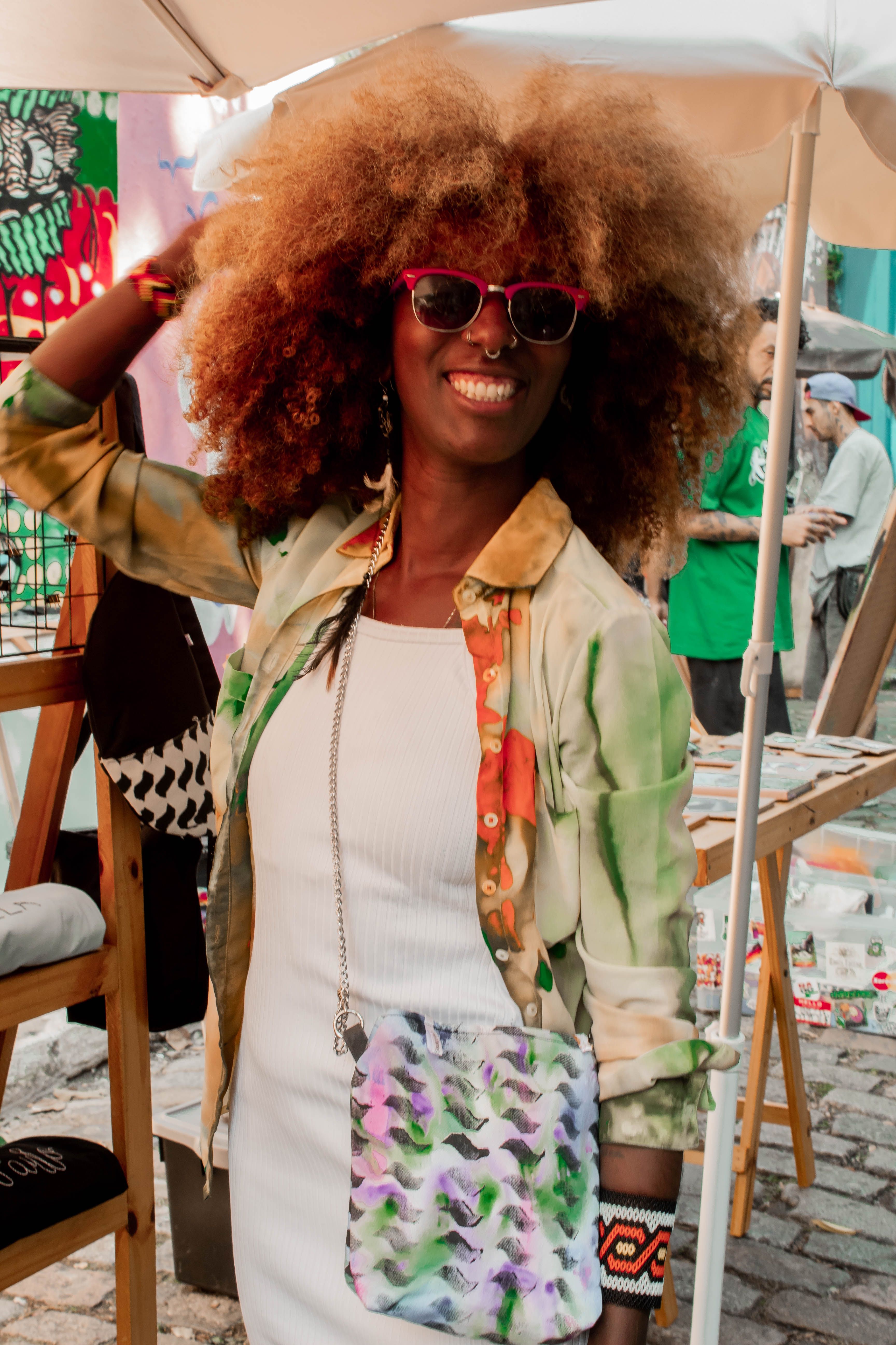 Vibrant Street Market Shopping with Stylish Woman · Free Stock Photo