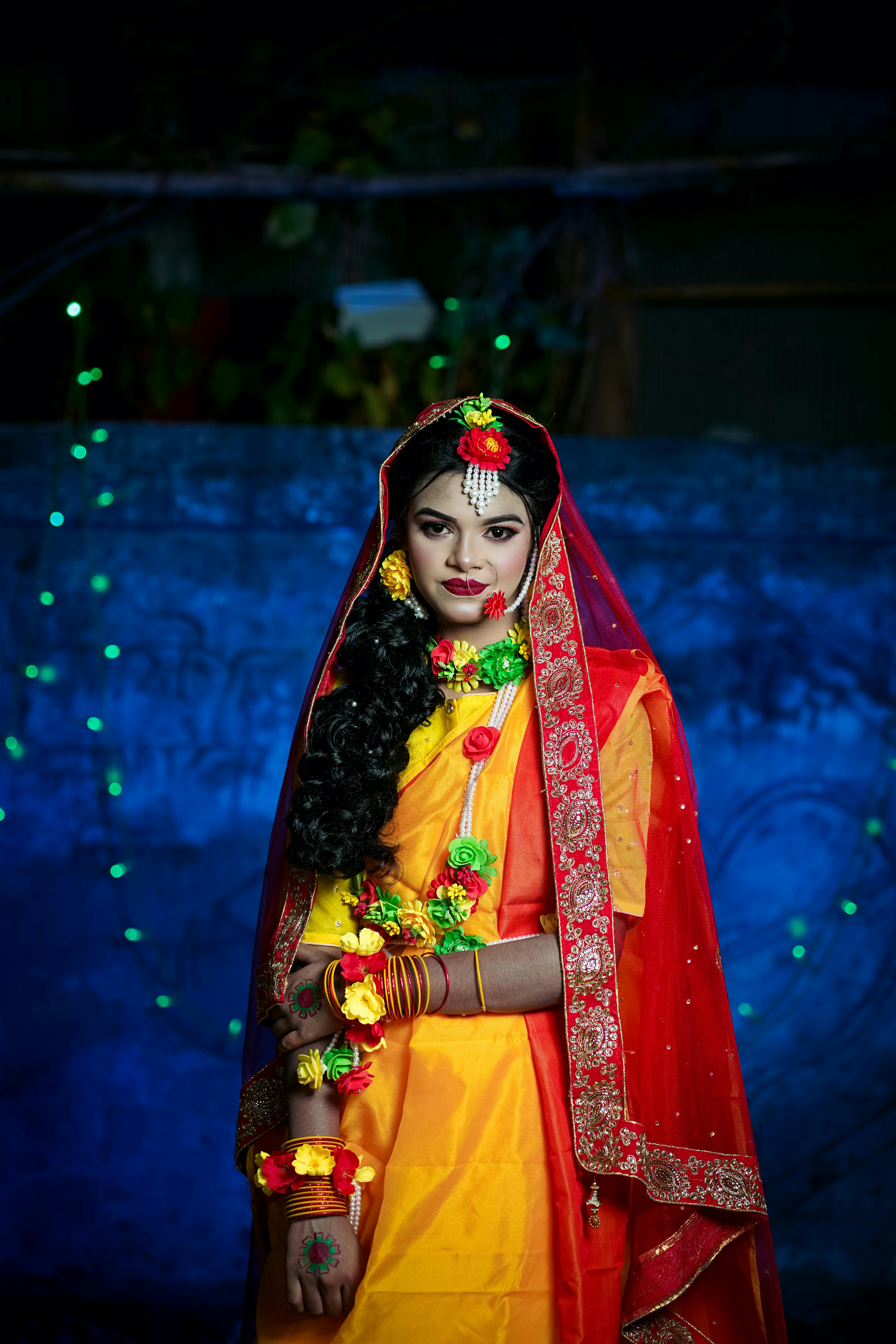 Vibrant Portrait of a Bengali Bride in Traditional Attire · Free Stock ...