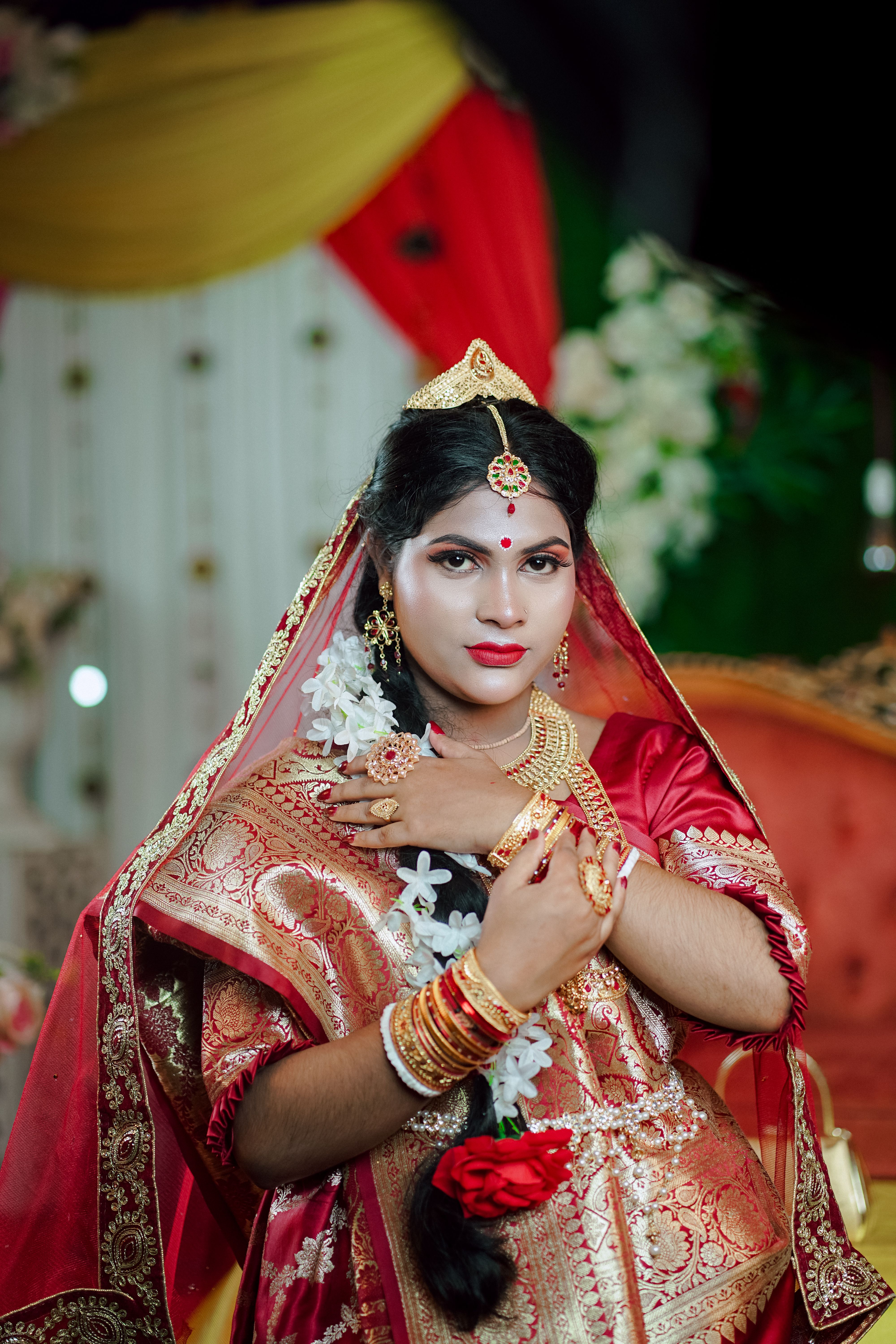 Bengali Bride in Traditional Red Saree · Free Stock Photo