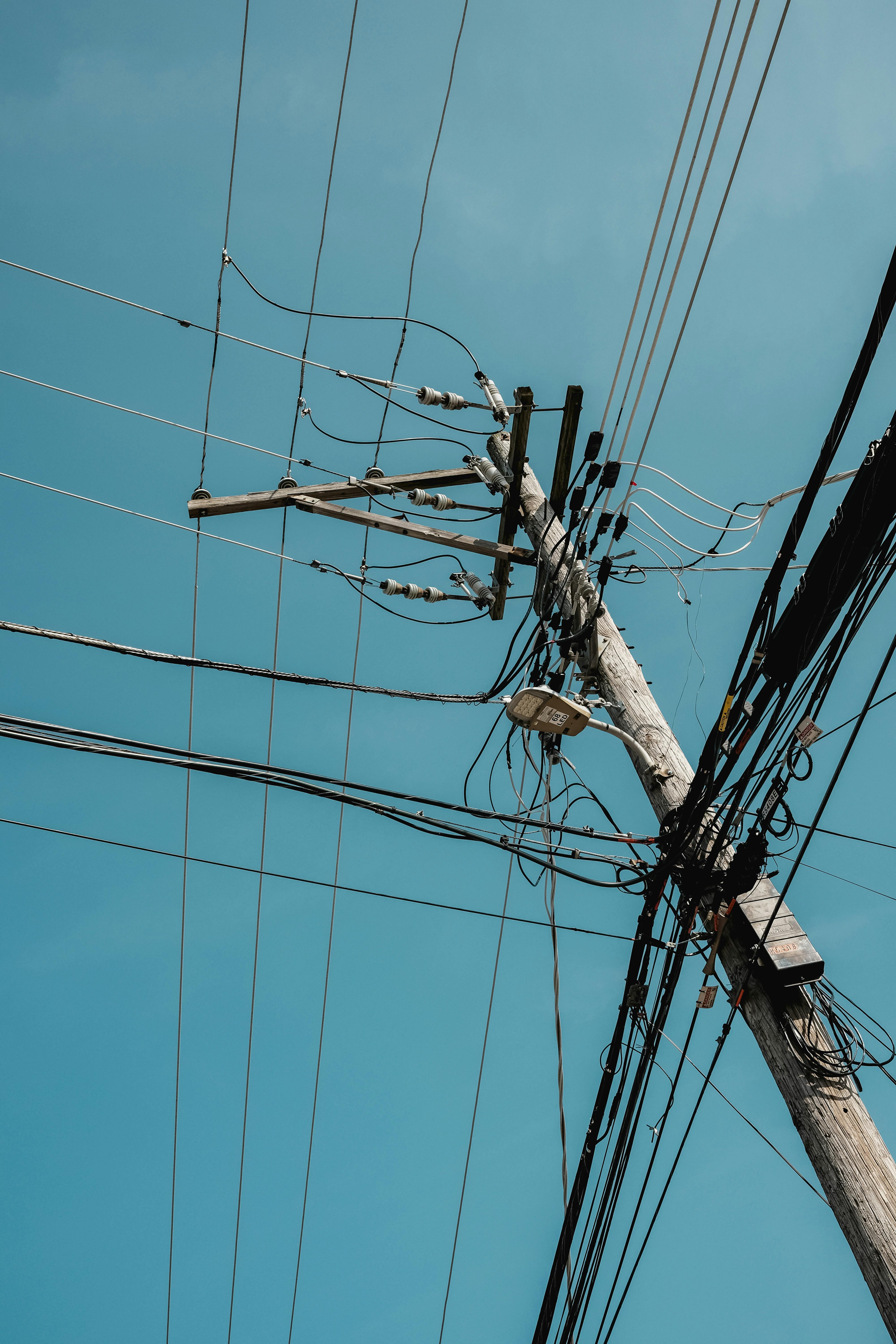 Wooden Electric Post and Power Line · Free Stock Photo